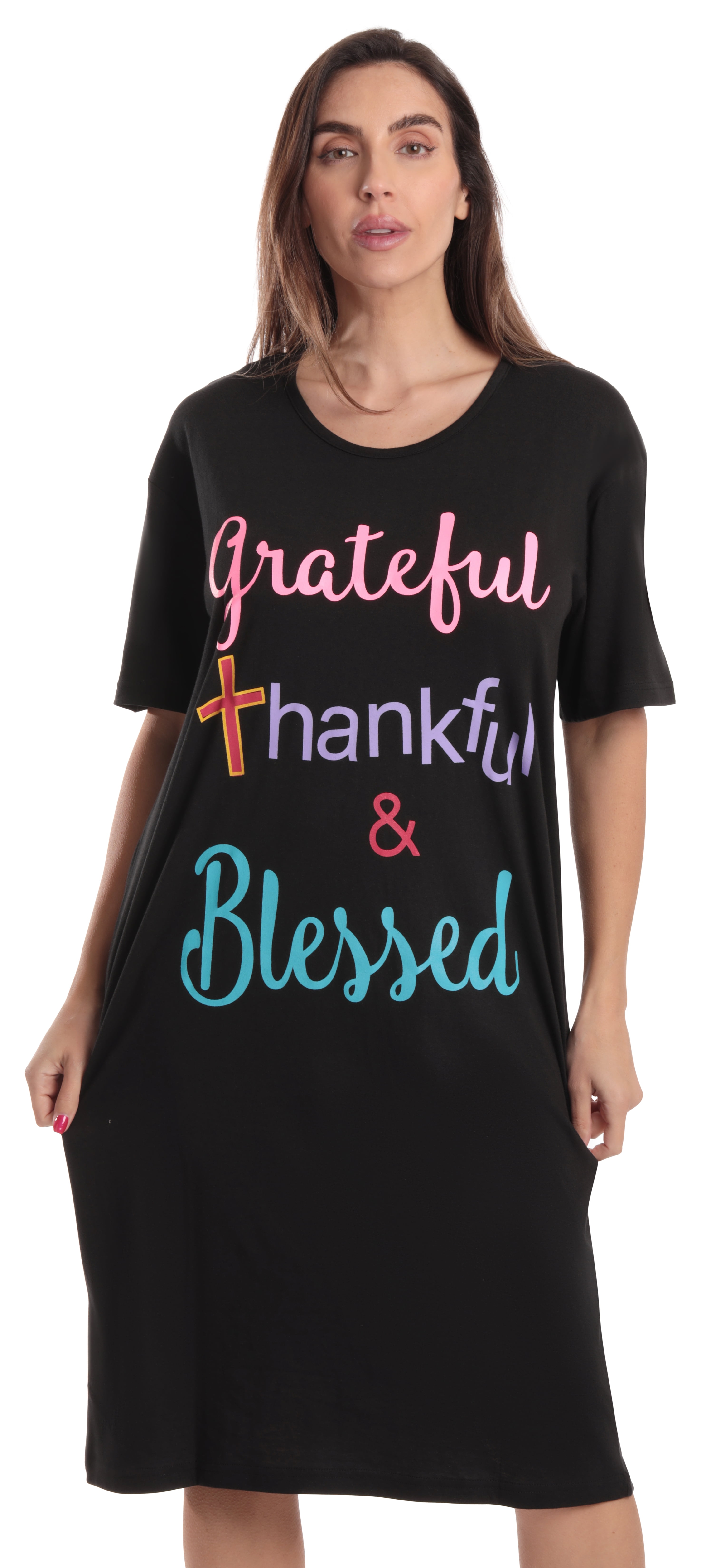 Just Love Short Sleeve Nightgown Sleep Dress for Women Sleepwear (Grateful, Thankful, and ...