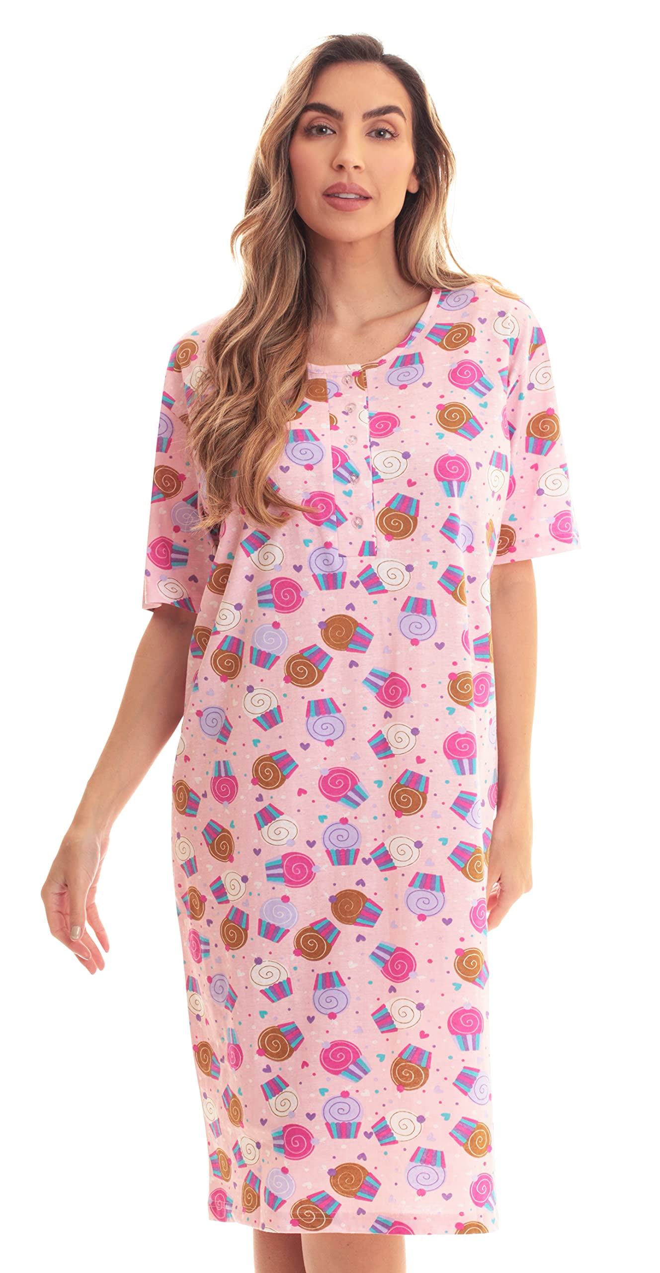 Just Love Short Sleeve Nightgown Sleep Dress for Women Sleepwear (Pink ...