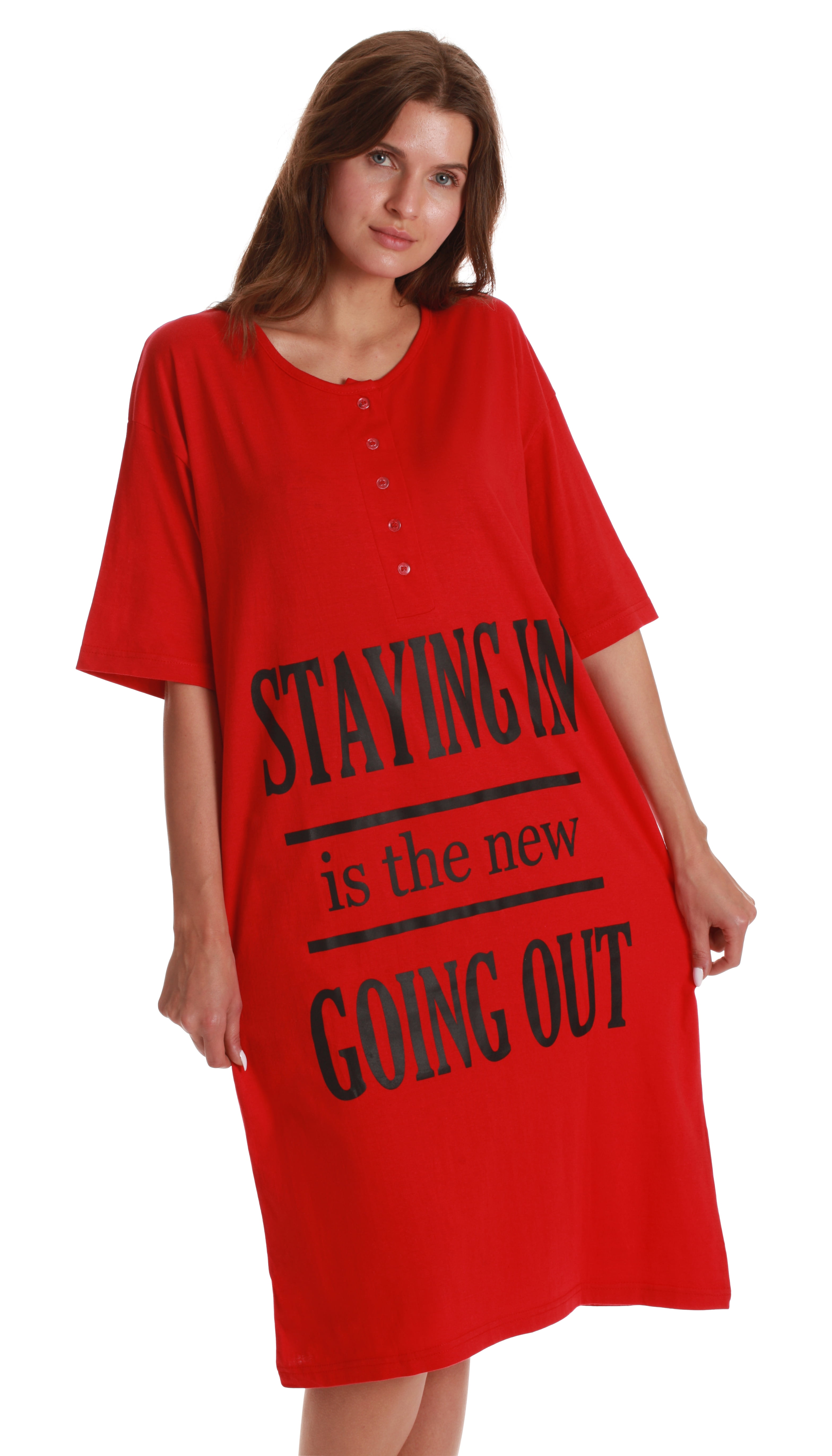 Just Love Short Sleeve Nightgown Sleep Dress for Women Sleepwear (Red ...