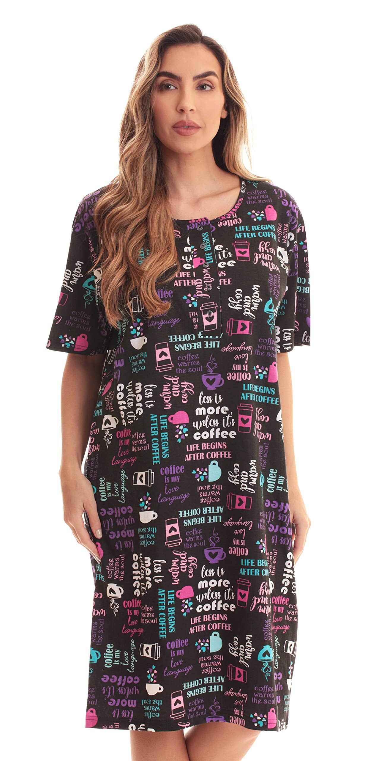 Just Love Short Sleeve Nightgown Sleep Dress for Women (Small, Black ...