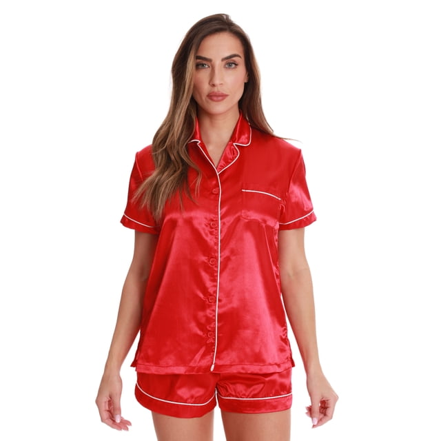 Just Love Solid Satin Pajama Short Set for Women Sleepwear PJs (Red ...