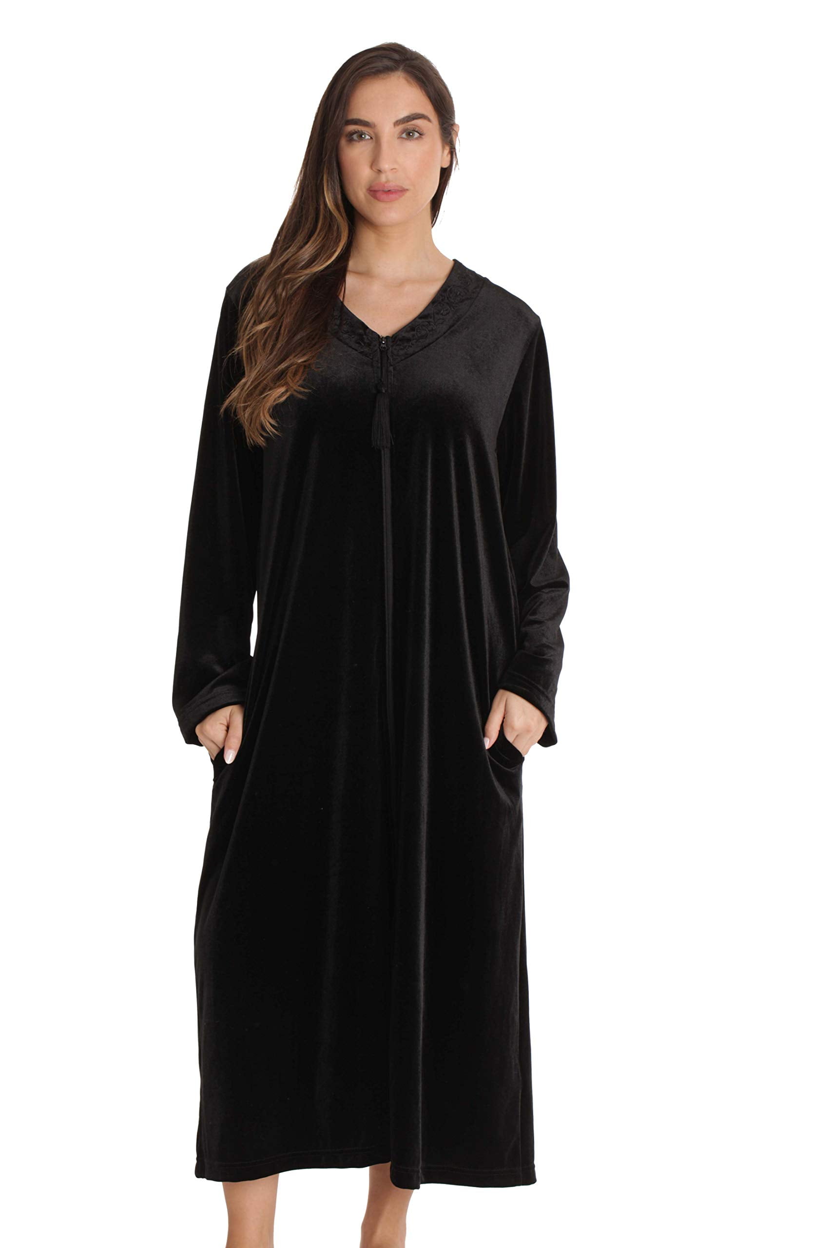 Just Love Stretch Velour Embroidered Zipper Lounger Robe for Women with ...