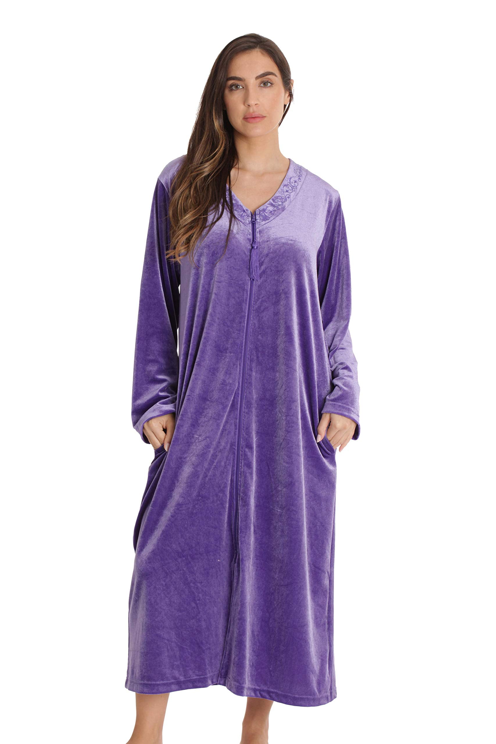 Just Love Women's Plus Size Zippered Plush Long Stretch Velour Robe ...