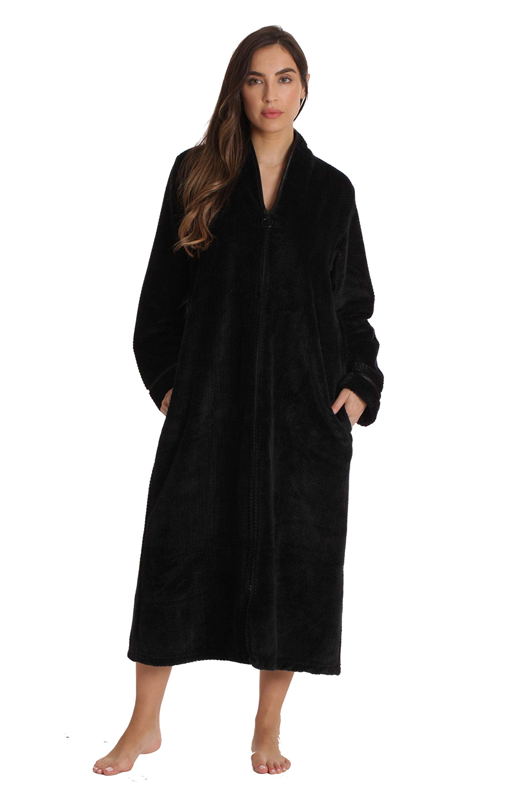 Just Love Textured Plush Zipper Lounger Robe for Women (Black, Large ...
