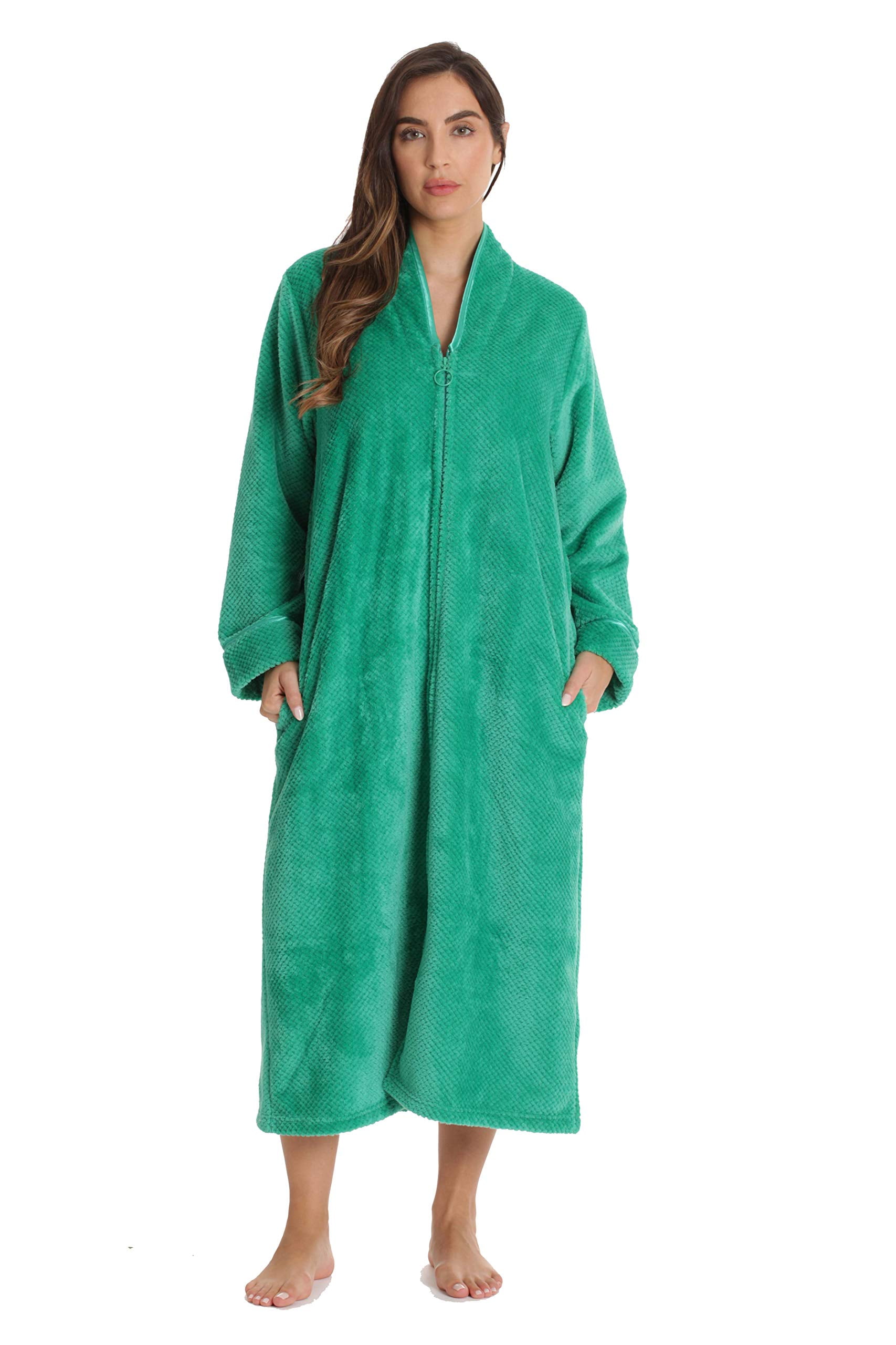 Just Love Textured Plush Zipper Lounger Robe for Women (Emerald, Large ...