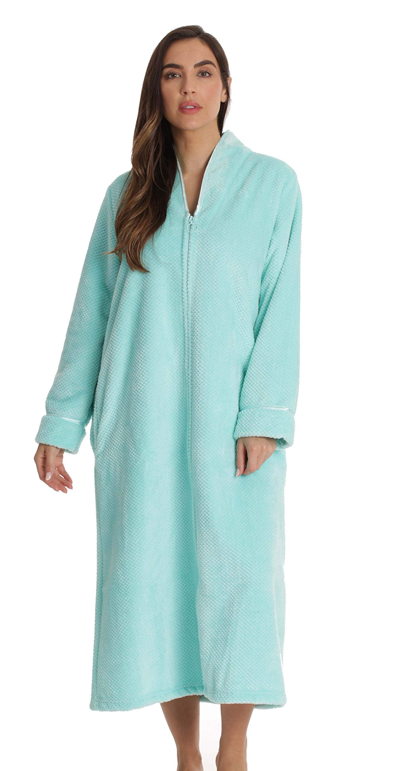 Just Love Women's Plush Zipper Lounger Robe, Textured Microfleece with ...