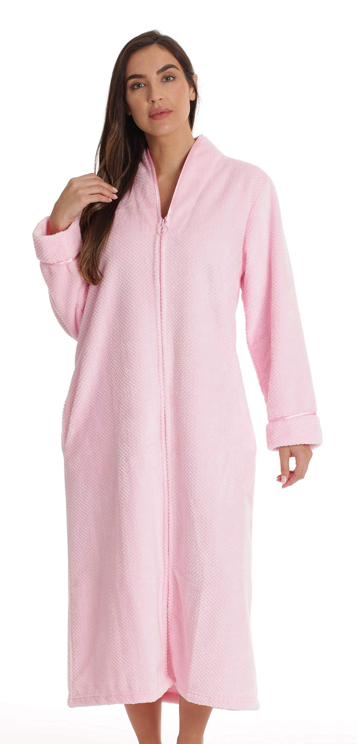 Just Love Textured Plush Zipper Lounger Robe for Women (Pink, 1X ...