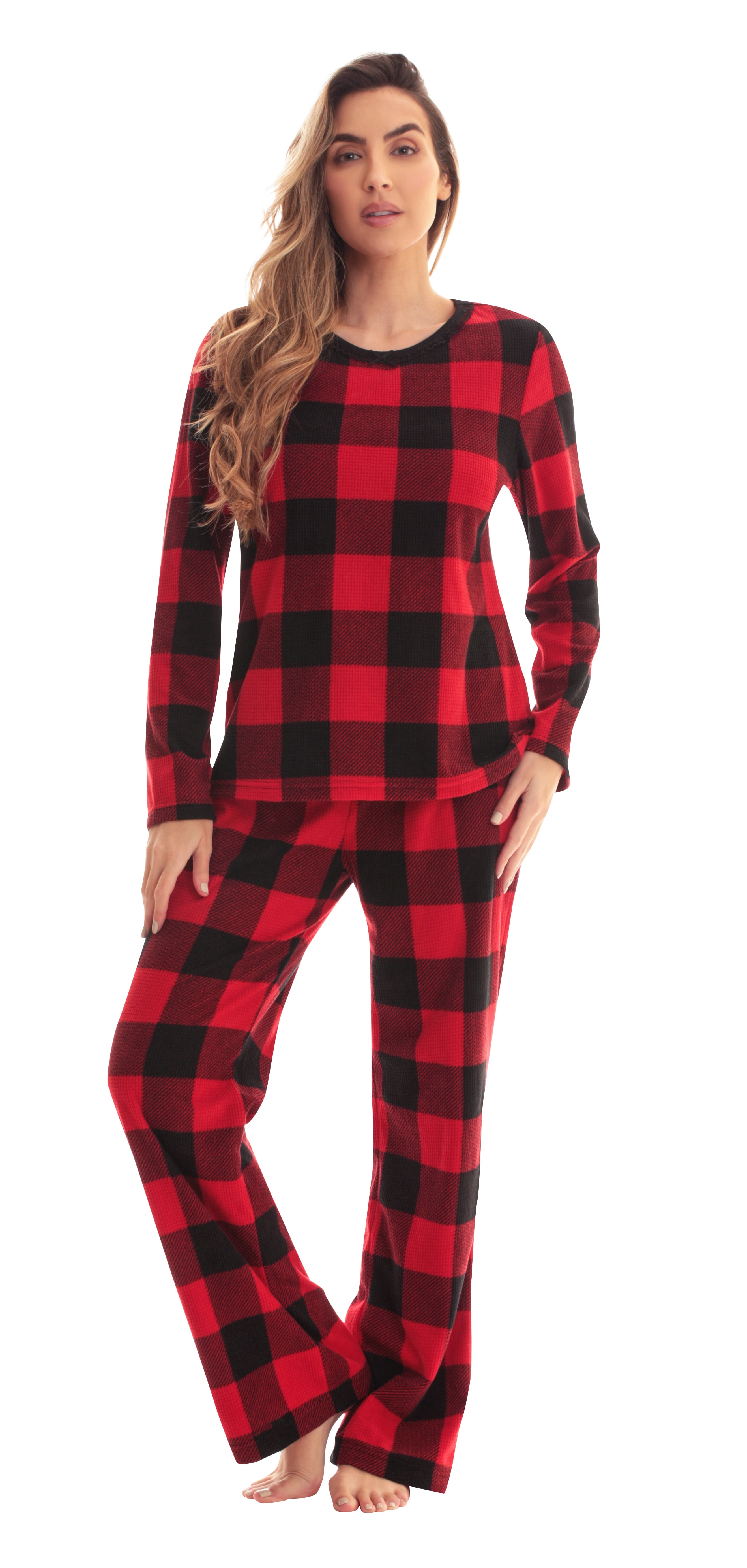 Just Love Thermal Fleece Pajamas for Women (Red Black Buffalo Plaid, X ...