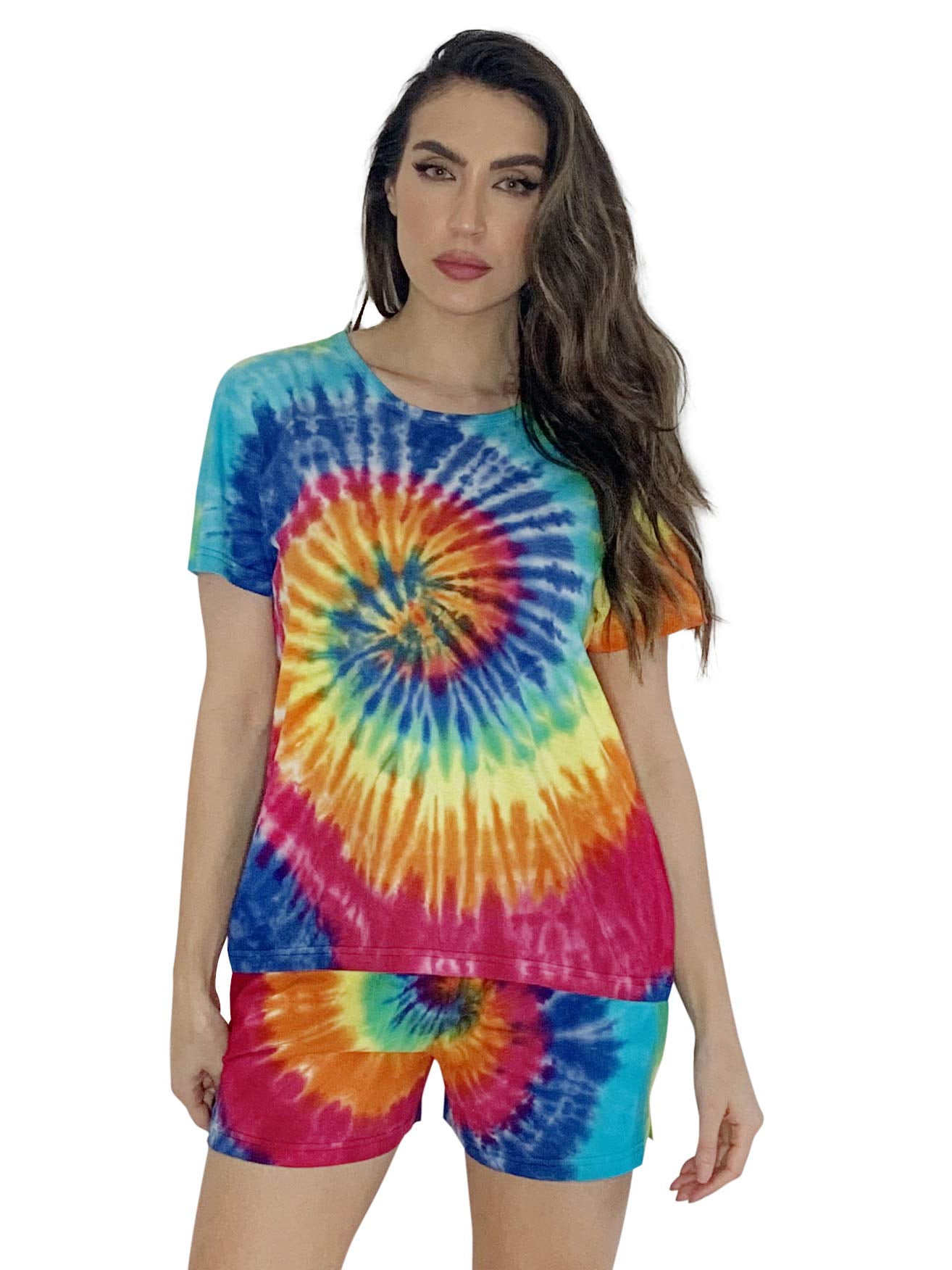 Just Love Tie Dye Shorts Set for Women 6859-10106-1X (Tie Dye Bright Swirl Short Sleeve, Medium ...