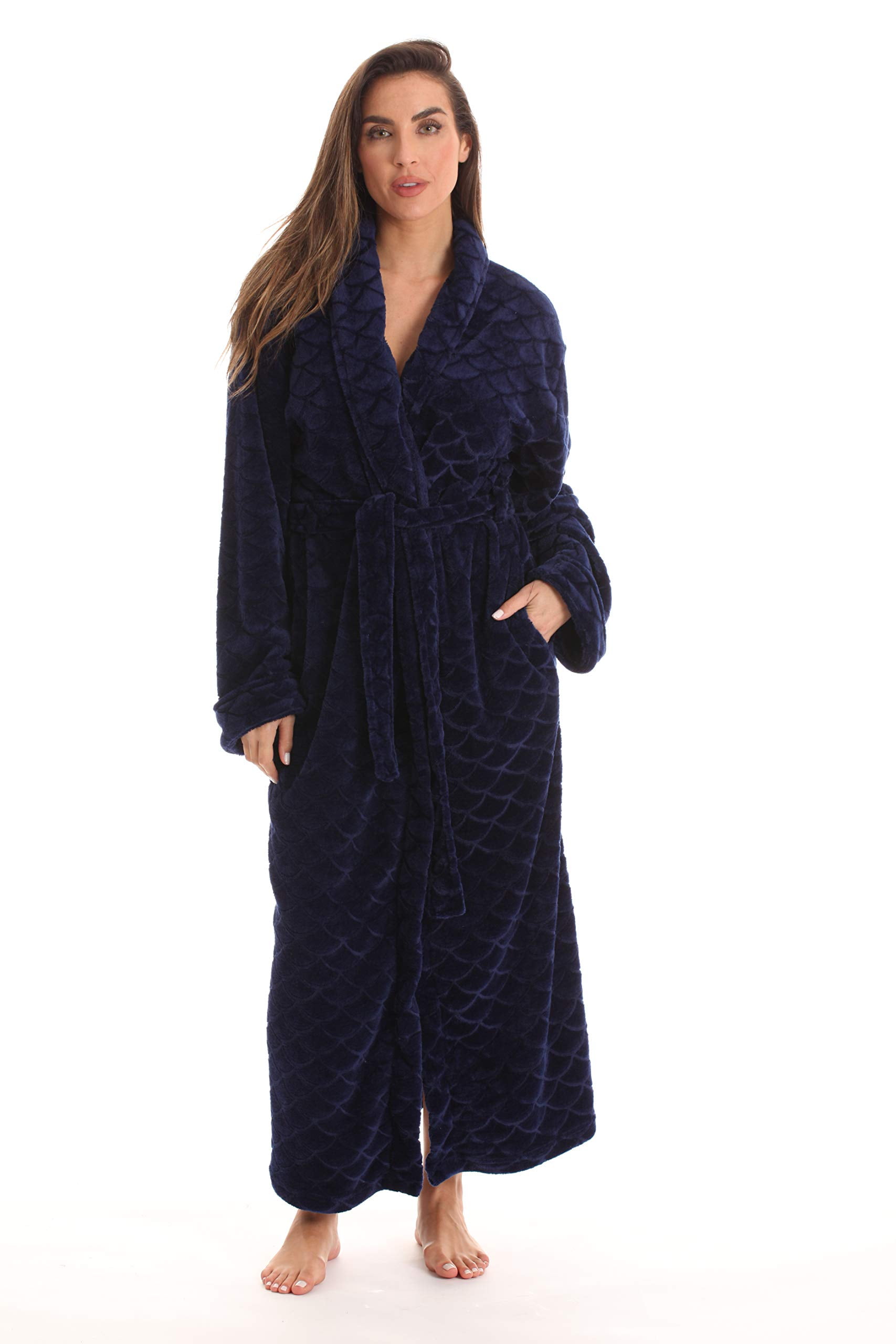 Just Love Velour Kimono Robe Hooded Bath Robes For Women Maxi Length Navy 3x