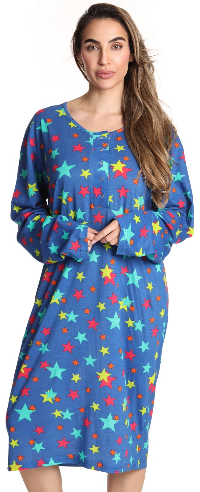 Just Love Women's Plus Size Sleep Shirt: Long Sleeve Nightgown (Blue ...
