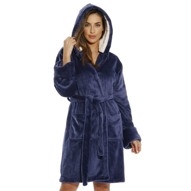 Just Love Women's Hooded Velour Robe with Sherpa Lined Hood and Pockets ...