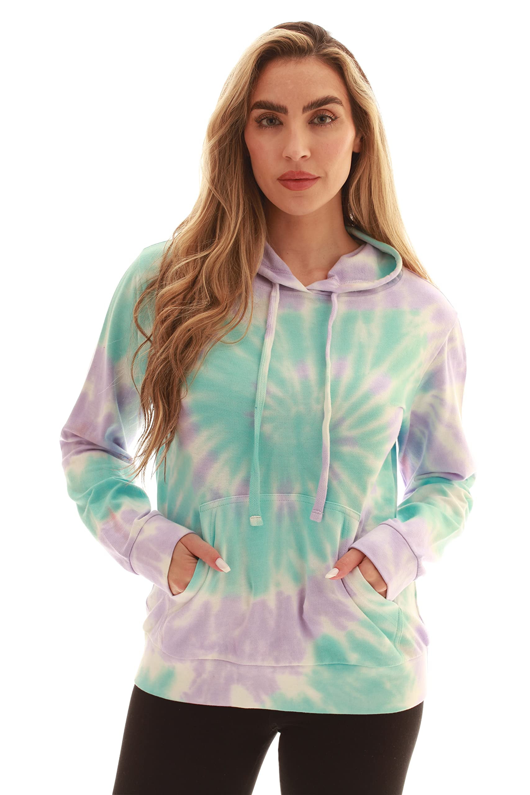 Just Love Women's Loop Terry Tie Dye Hoodie (Tie Dye Aqua Lilac White ...
