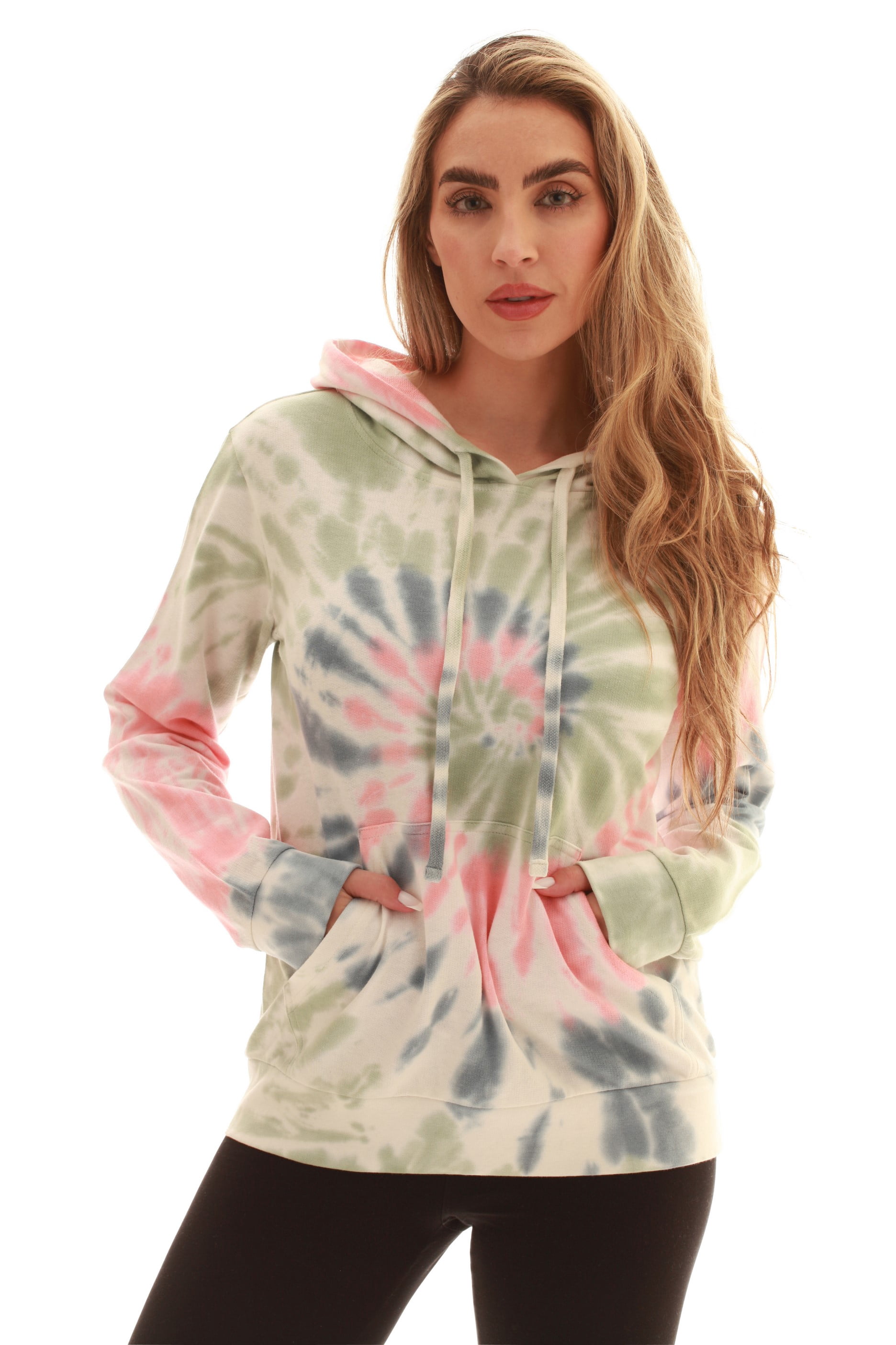 Just Love Women's Loop Terry Tie Dye Hoodie (Tie Dye Aqua Pink and Grey ...