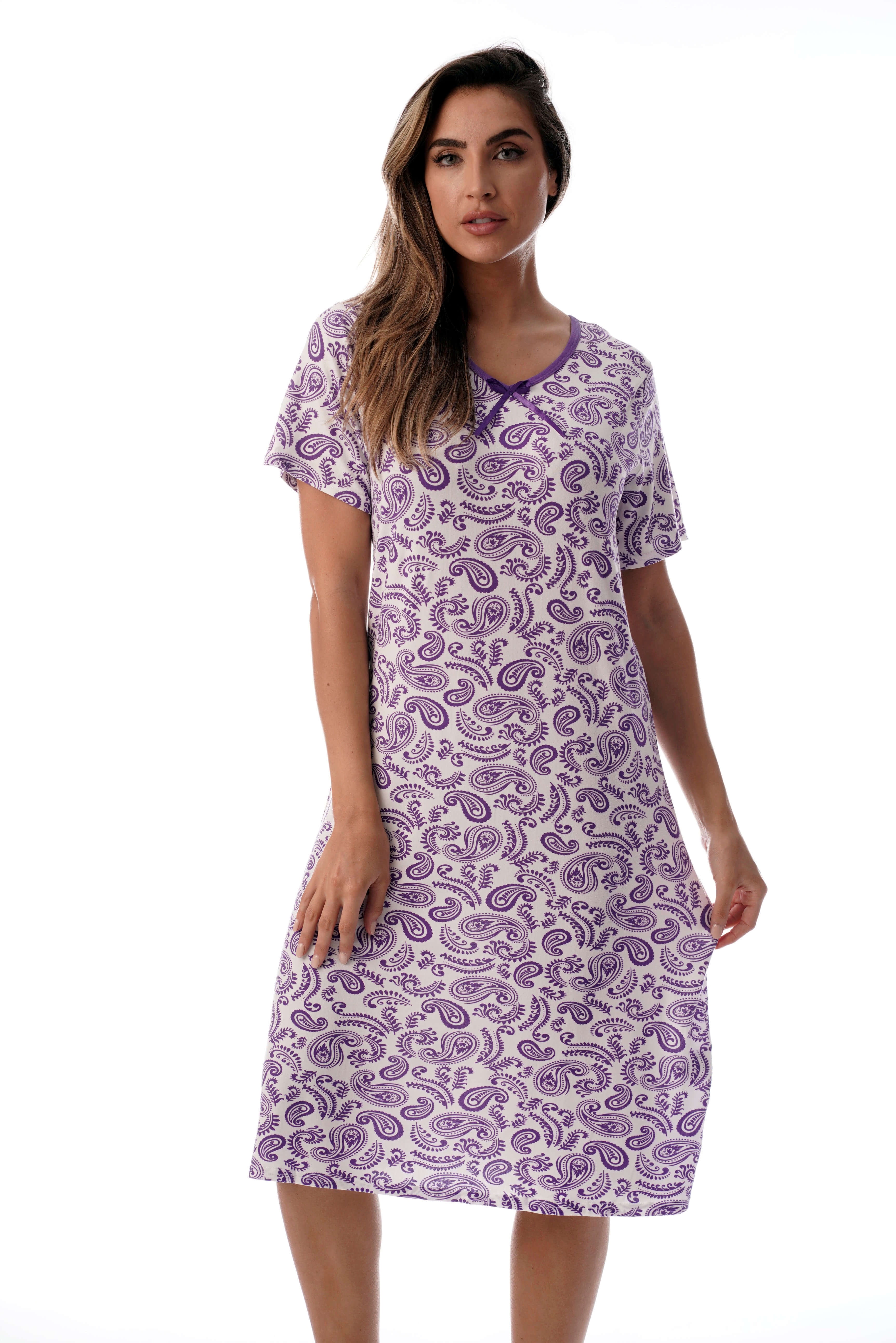Just Love Women's Nightgown, Purple Paisley Short Sleeve Sleep Dress ...