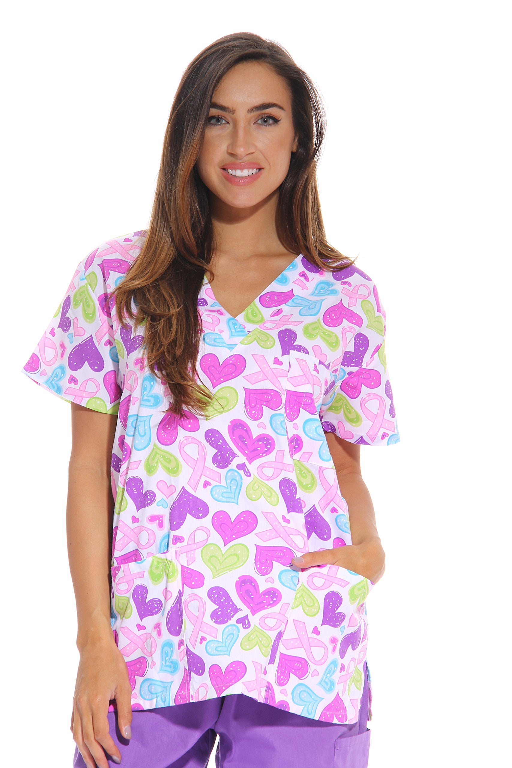 Just Love Women's Scrub Tops / Scrubs - Extra Small - Pink Flower ...
