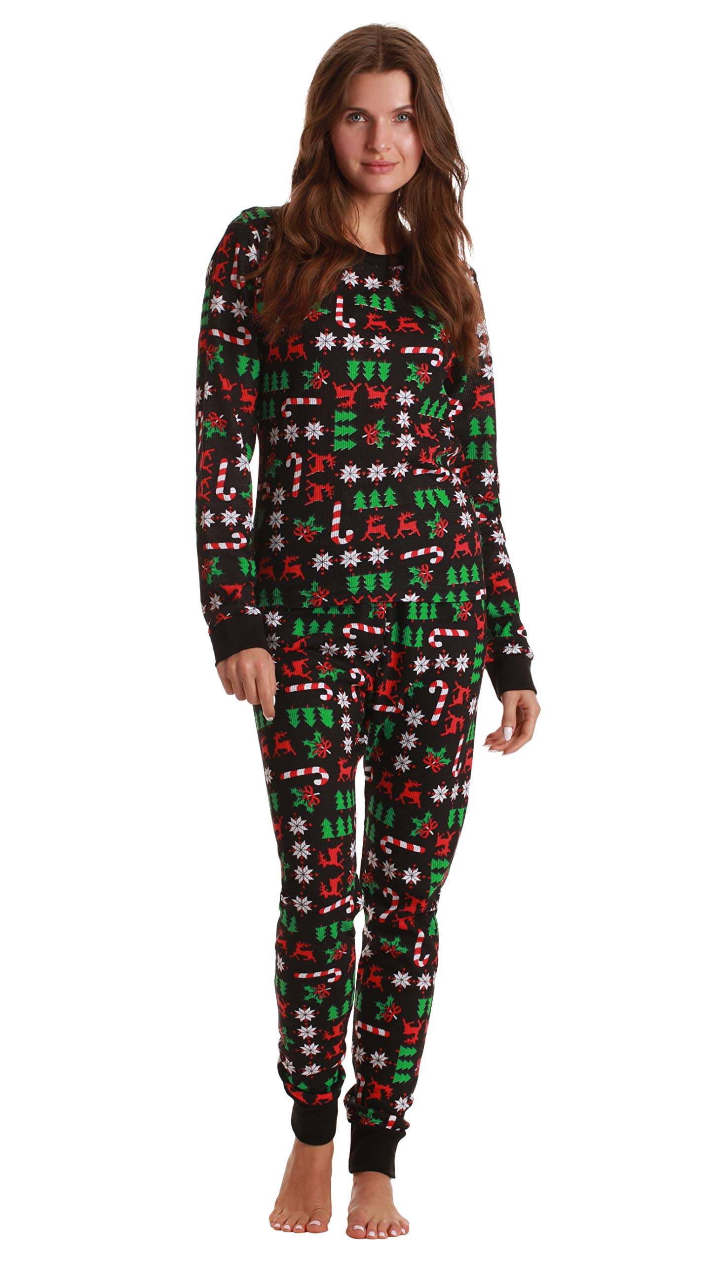 Just Love Women's Thermal Underwear Pajamas Set, Black, Medium, Cotton ...
