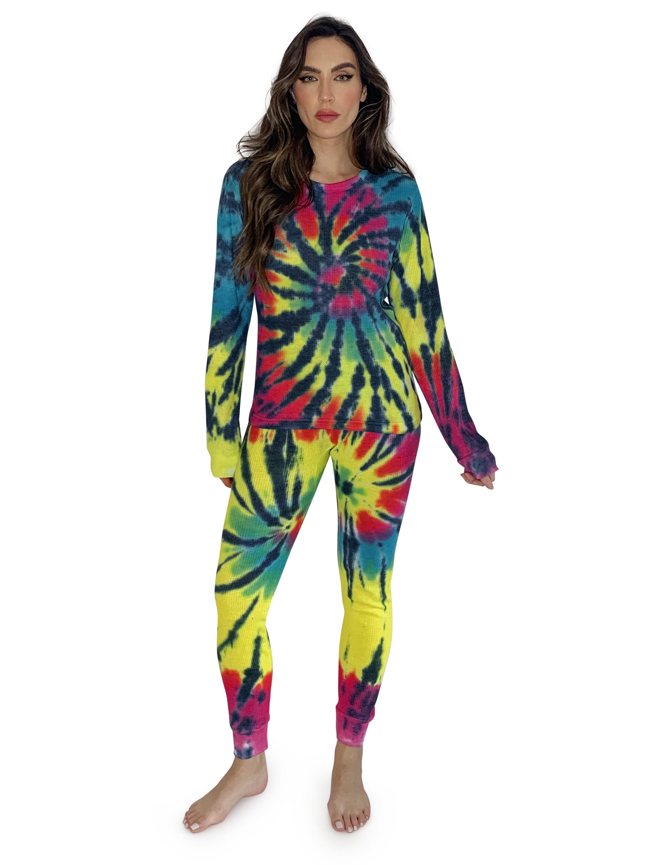 Just Love Women's Tie Dye Two Piece Thermal Pajama Sets (Tie Dye Blues ...