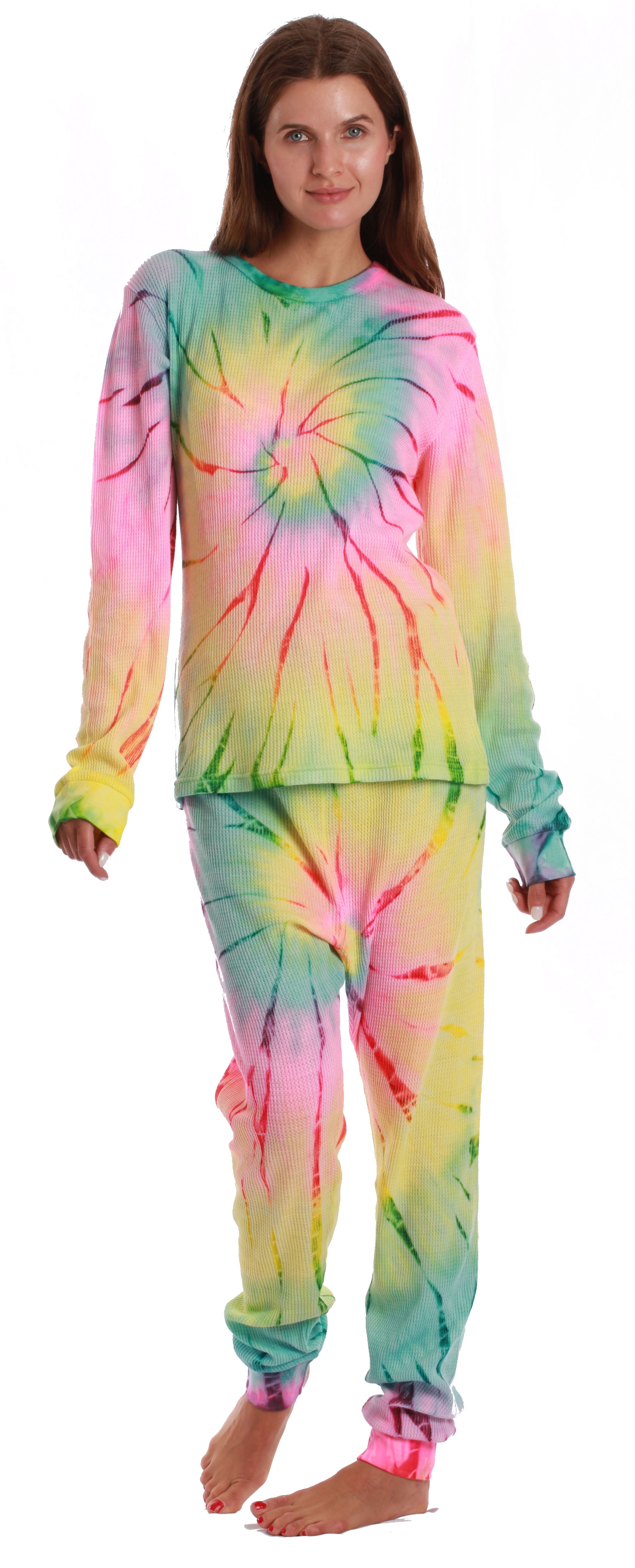Just Love Women's Tie Dye Two Piece Thermal Pajama Sets (Tie Dye ...