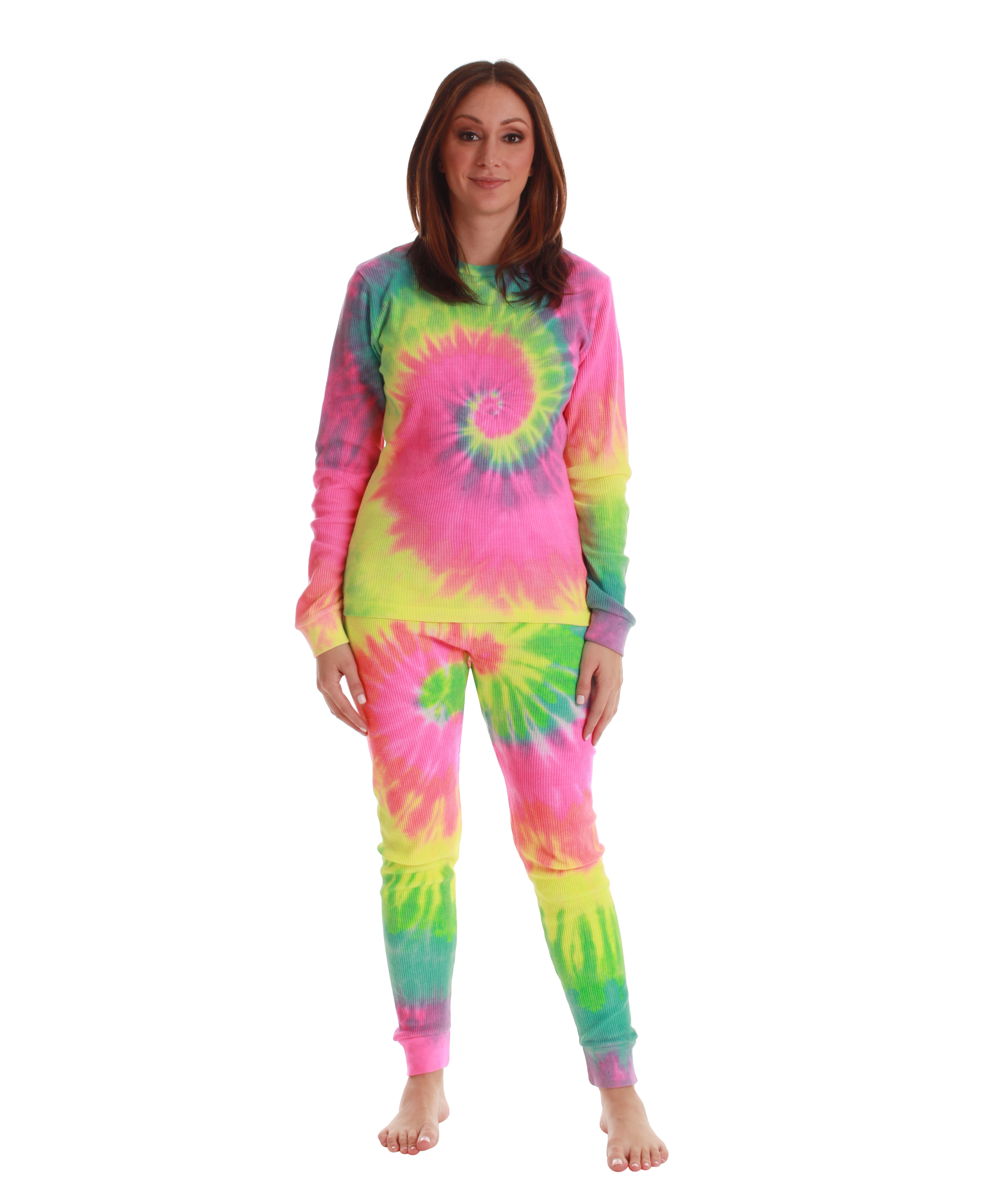 Just Love Women's Tie Dye Two Piece Thermal Pajama Sets (Tie Dye Neon ...