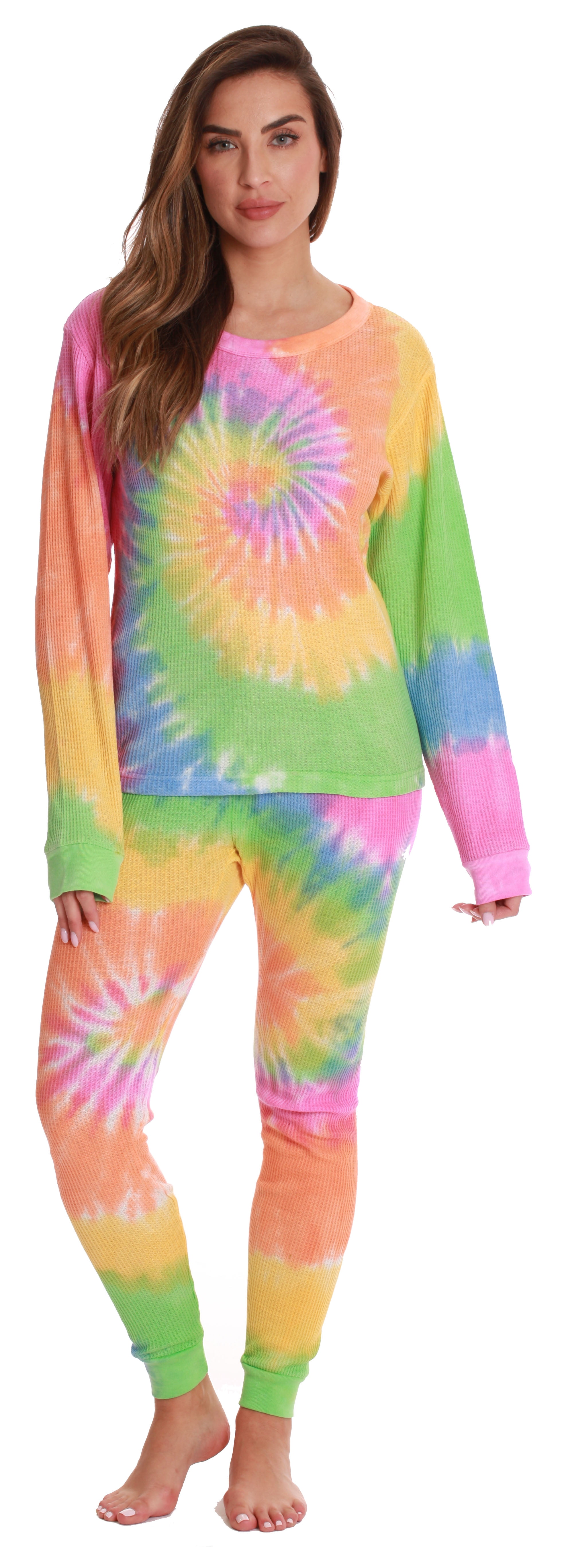 Just Love Women's Tie Dye Two Piece Thermal Pajama Sets (Tie Dye Pastel ...