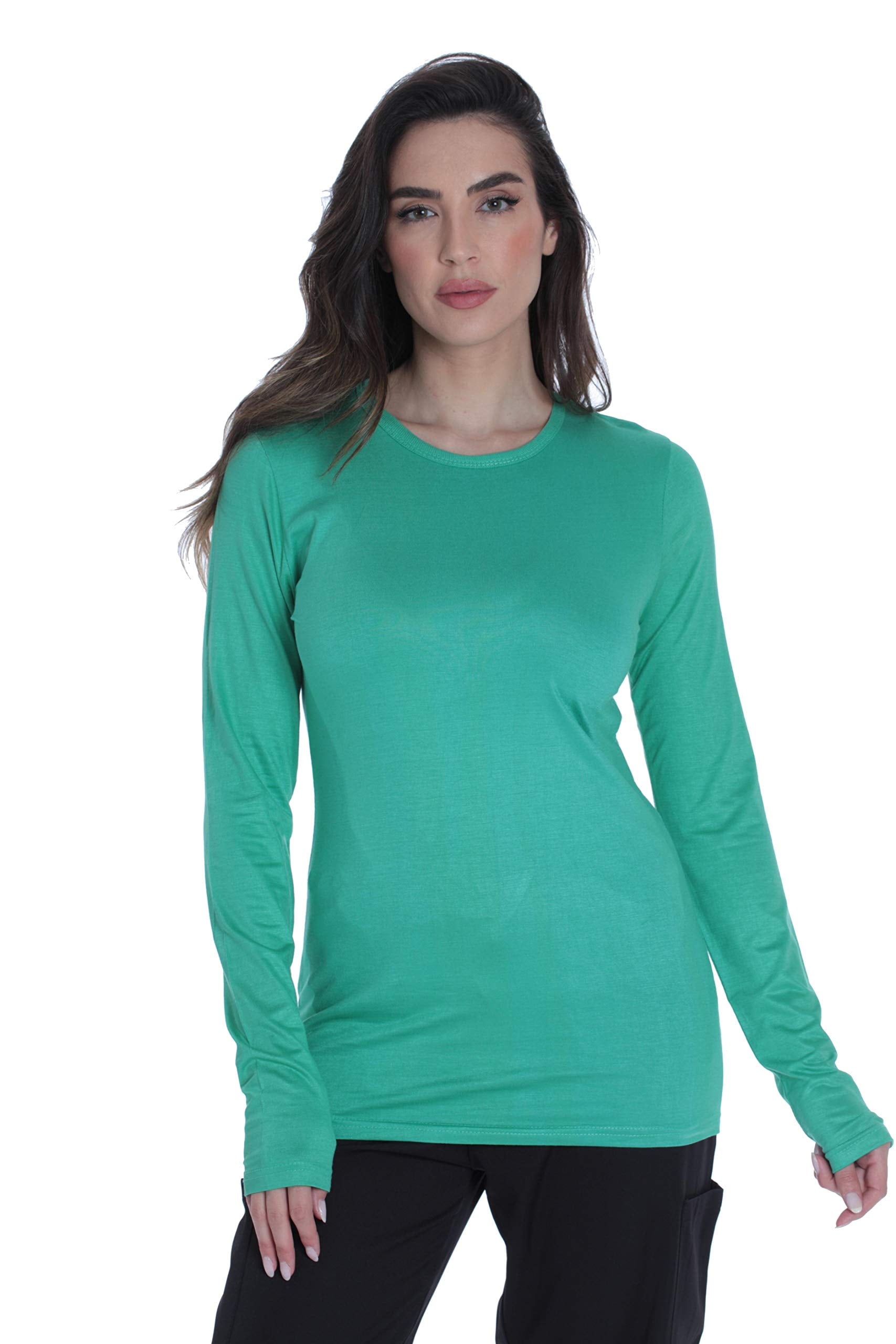 Just Love Womens Underscrub Silky Long Sleeve T-Shirt Plain Undershirt ...