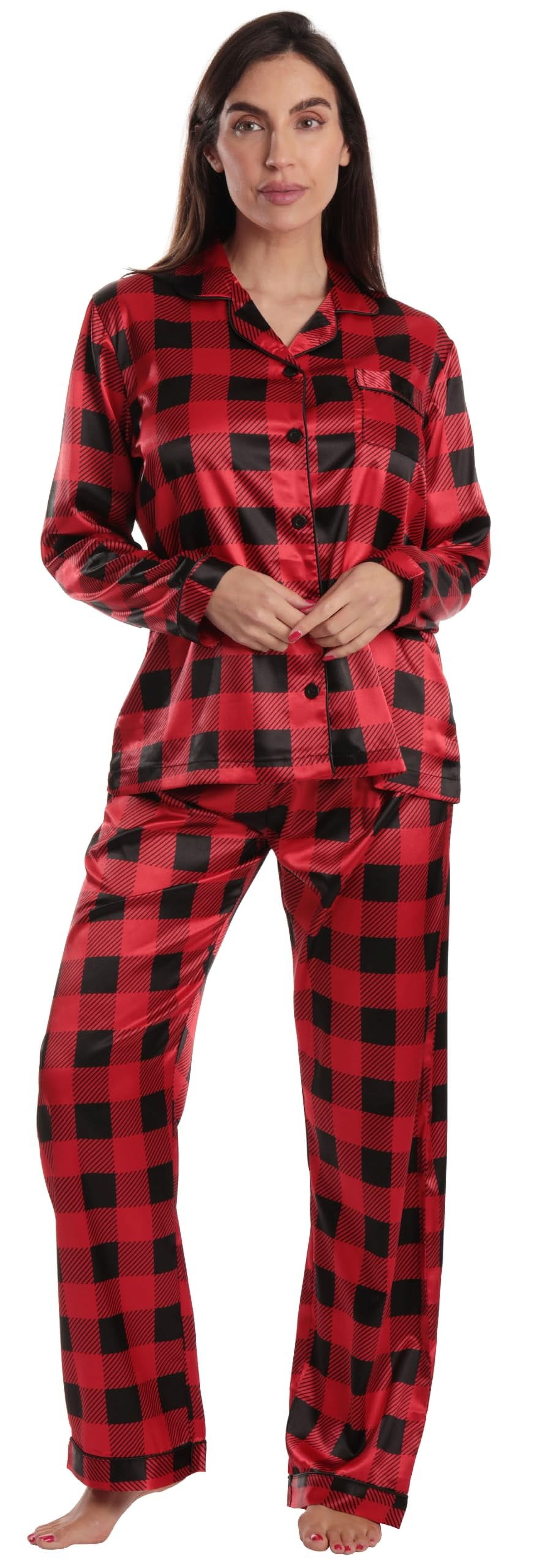 Just Love Womens Pajama Set (Satin Red Black Buffalo Plaid, 2X ...