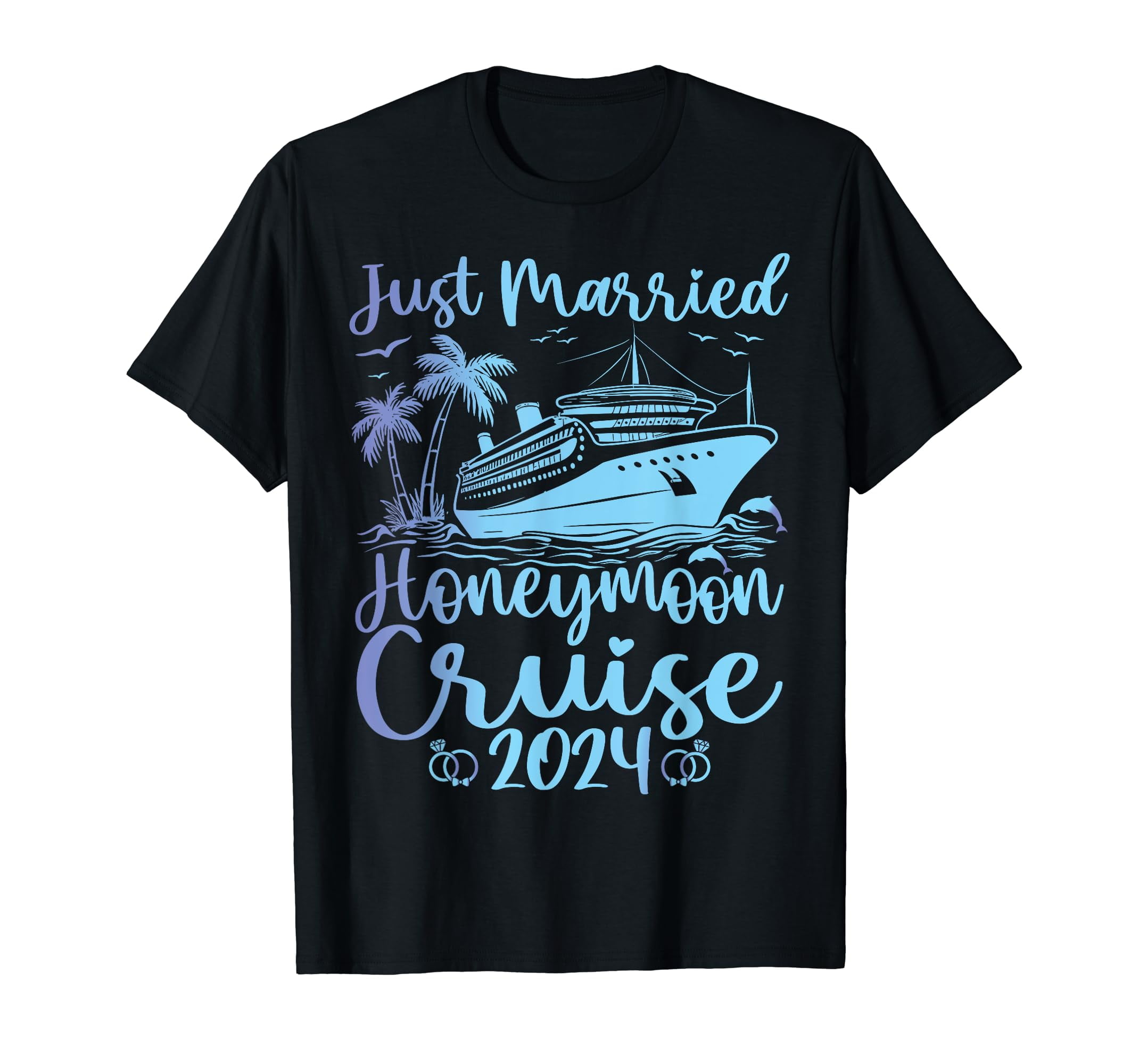 Just Married 2024 Wedding Ring Matching Tee Honeymoon Cruise Men Casual ...