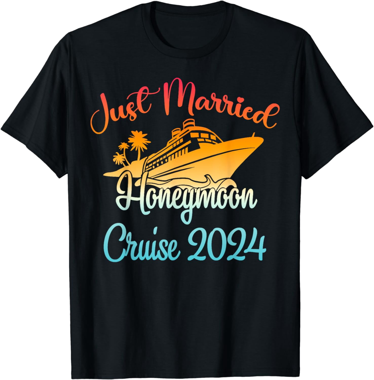 Just Married 2024 Wedding Ring Matching Tee Honeymoon Cruise T-Shirt ...