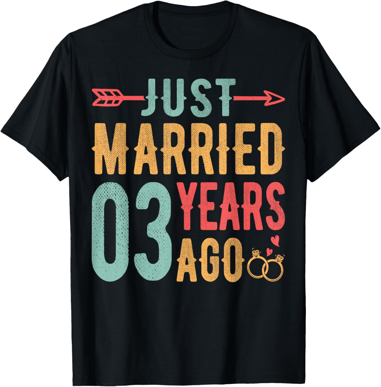 Just Married 3 Years Ago - 3rd Wedding Anniversary Couple T-Shirt ...
