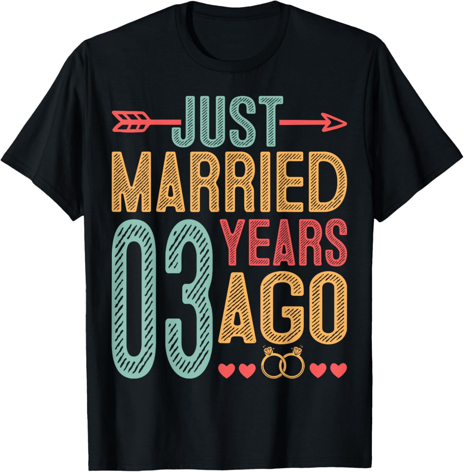 Just Married 3 Years Ago - Couple 3rd Wedding Anniversary T-Shirt ...