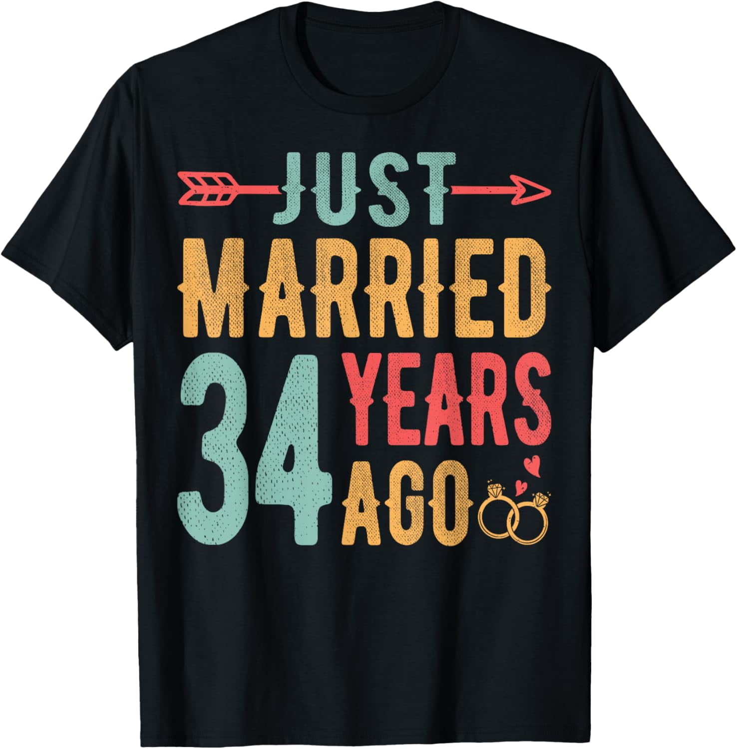 Just Married 34 Years Ago - 34th Wedding Anniversary Couple T-Shirt ...