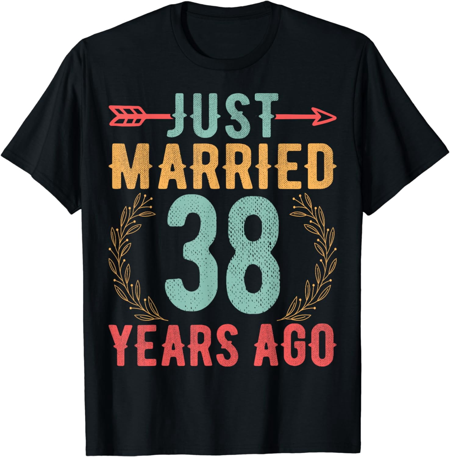 Just Married 38 Years Ago - 38th Anniversary Husband Wife T-Shirt ...