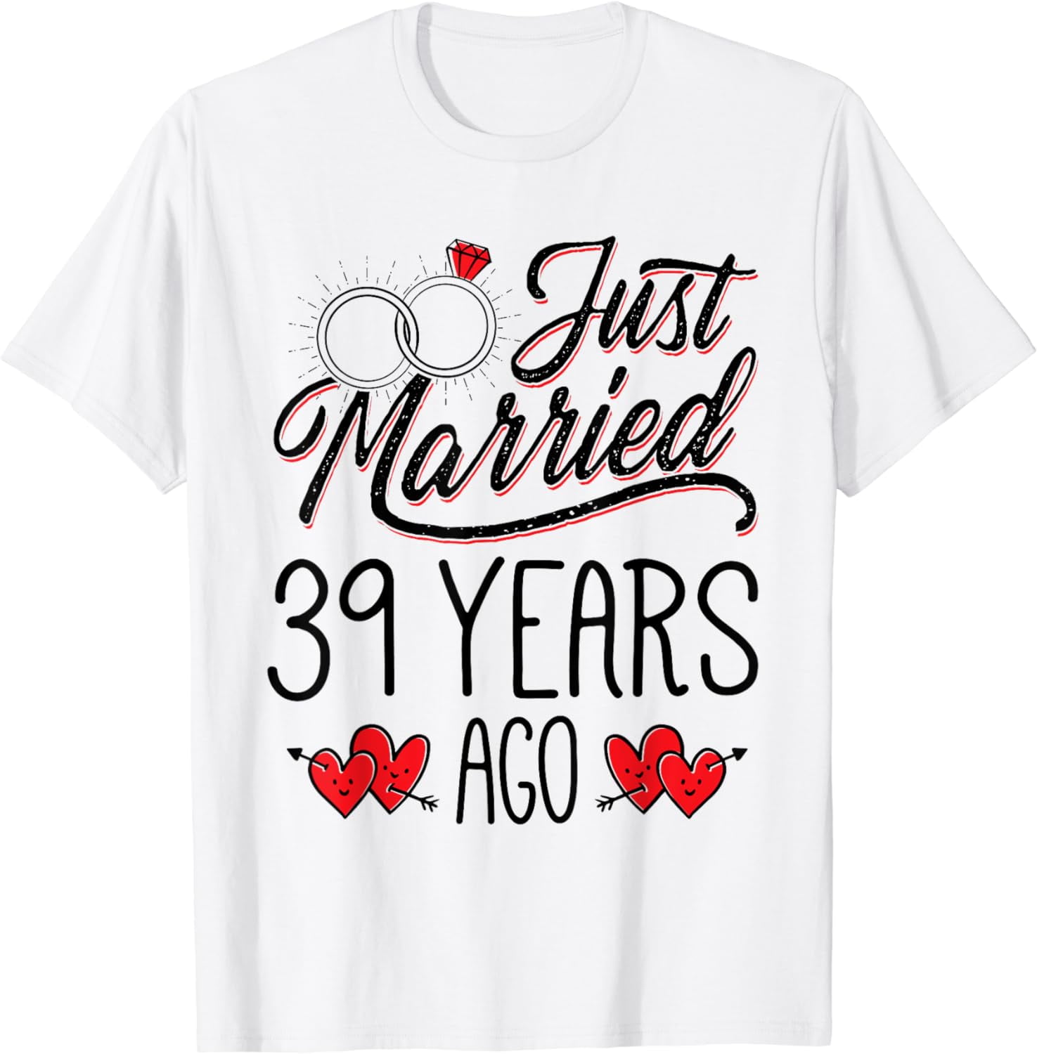Just Married 39 Years Ago Funny Couple 39th Anniversary Gift T-Shirt ...