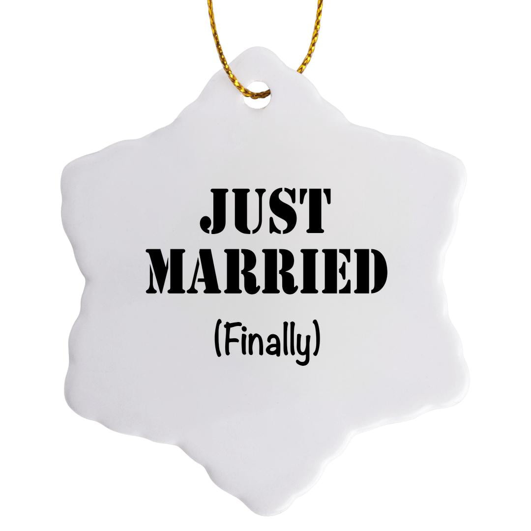 3drose, Just Married Finally Black, 3 inch Snowflake Porcelain Ornament ...
