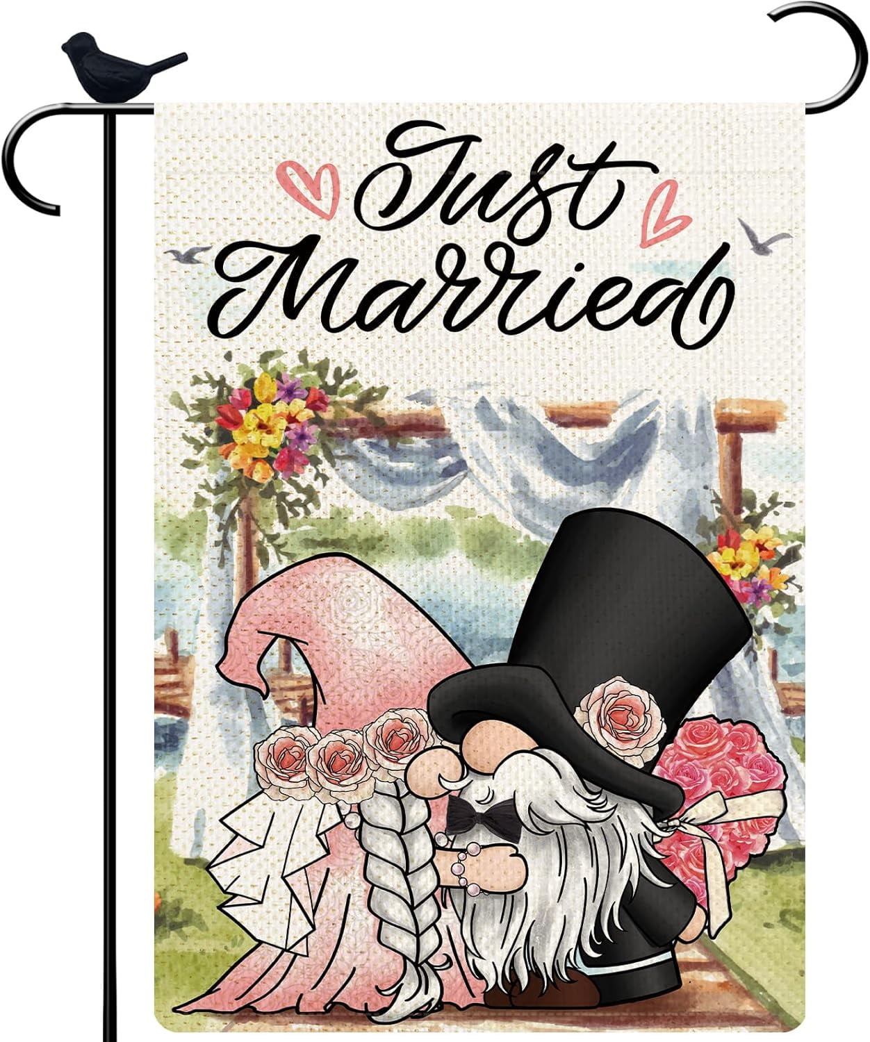 Just Married Gnomes Garden Flag 12x18 Inch Valentine''s Day Anniversary ...