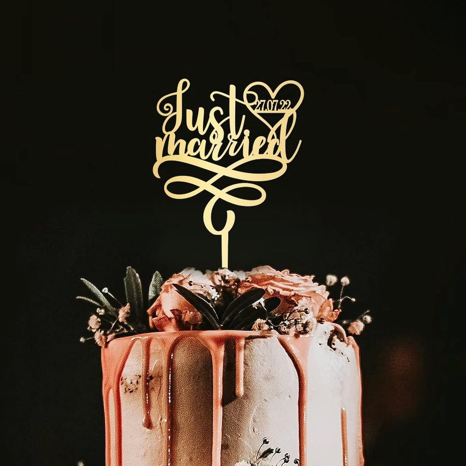 Just Married Wedding Cake Topper, Custom Date Cake Topper, Bride And ...