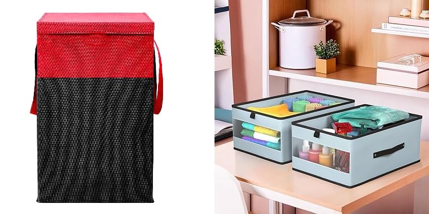 Just Mart Folding Laundry Basket Laundry Hamper with Lid Handles75L ...