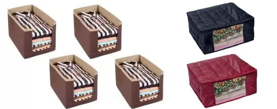 Just Mart Stackable Shirt Stacker Storage Bins Closet Organizers Foldable Pack of 4 Brown ...