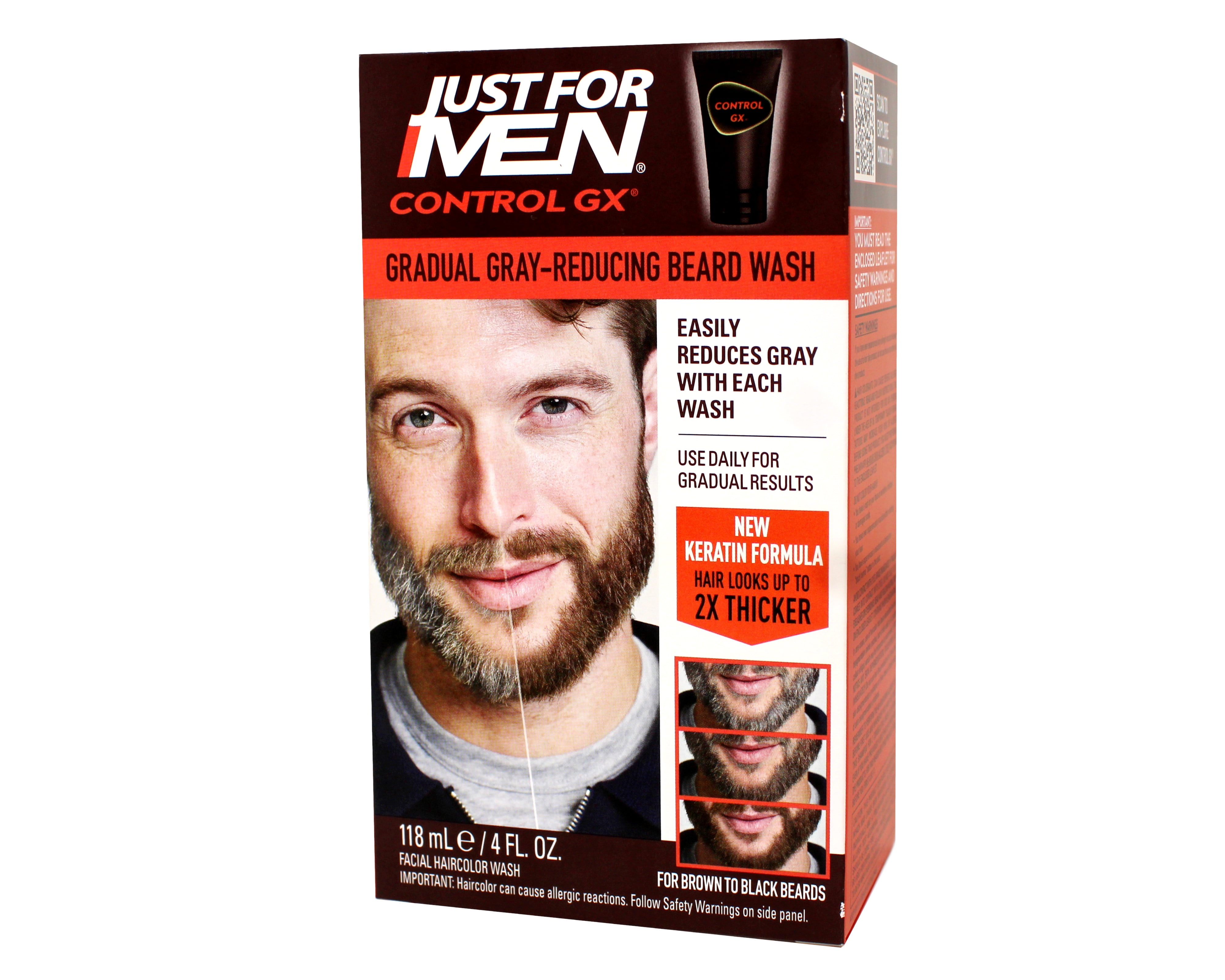 Just for Men Control GX Grey Reducing Beard Wash with Keratin, 4 Fl Oz ...