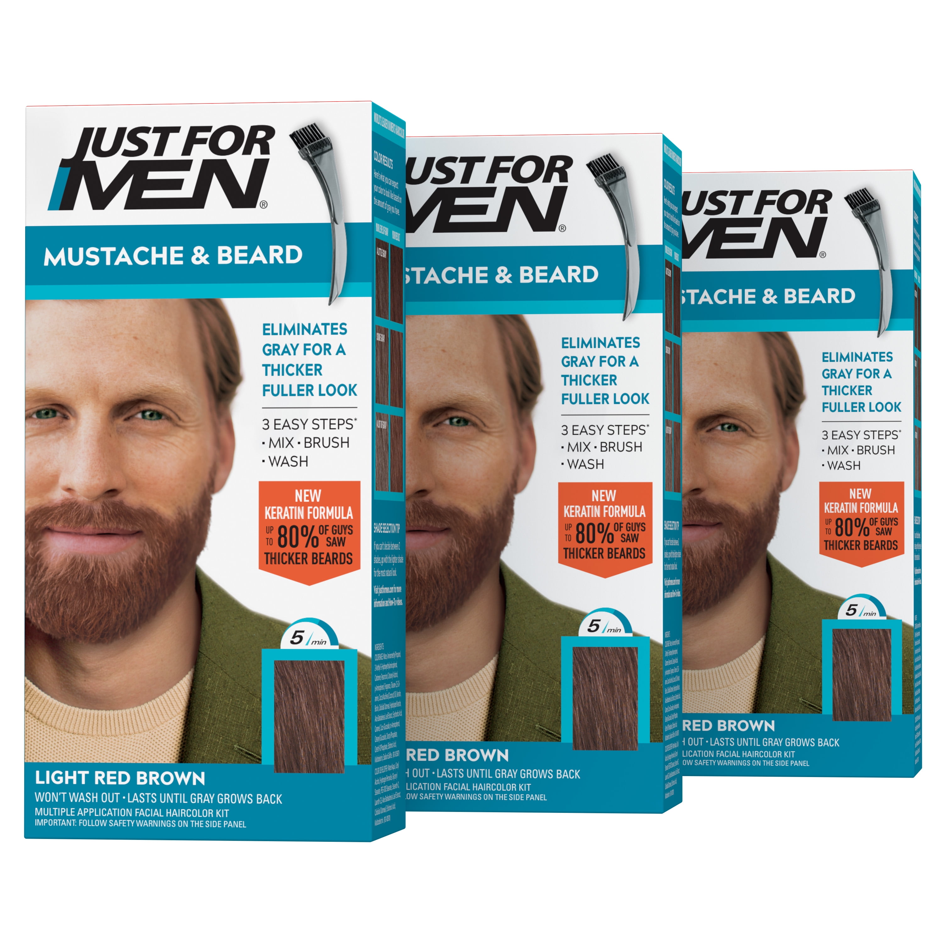 Just For Men Mustache & Beard, Beard Dye for Men with Brush Included ...