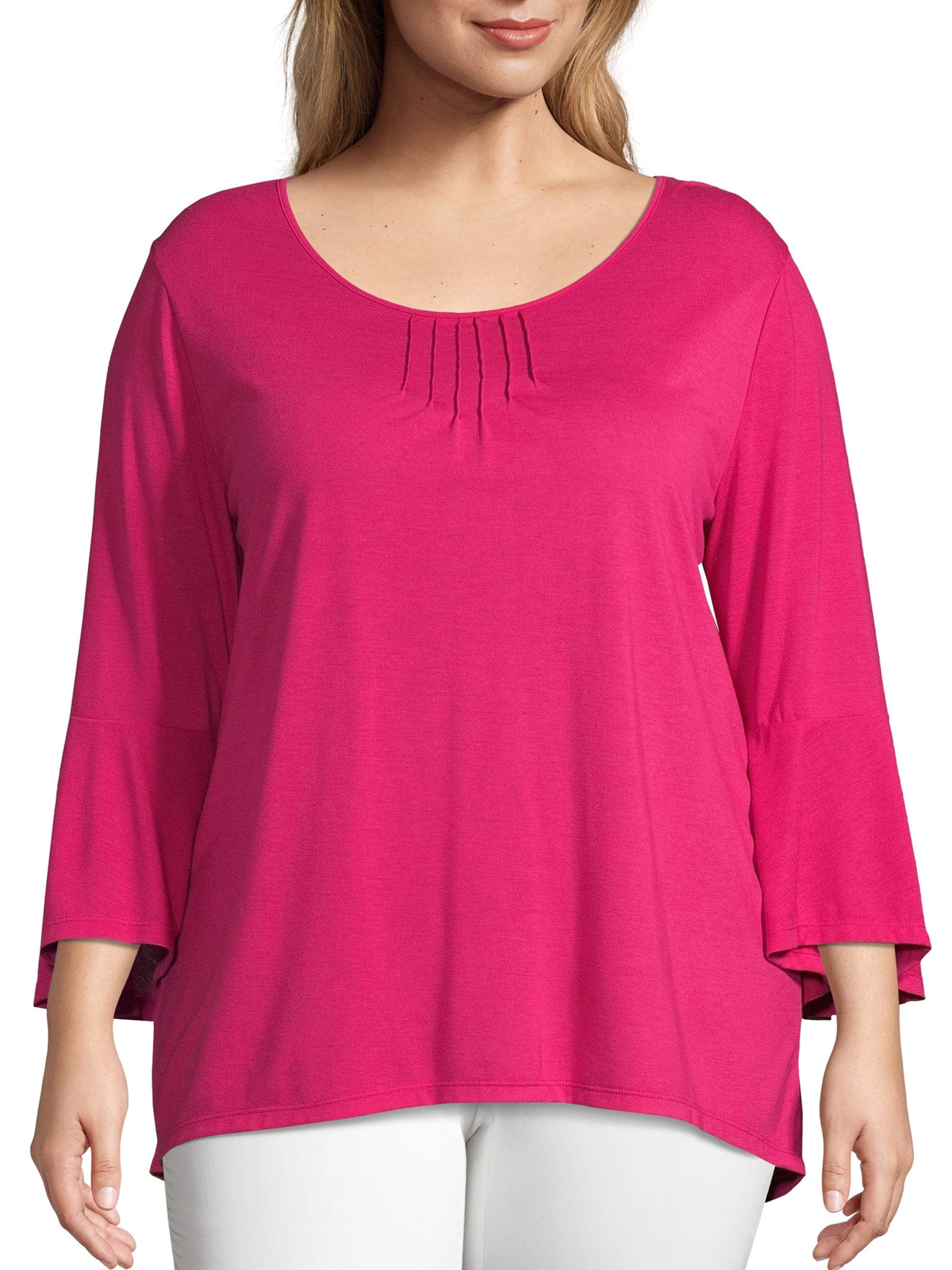 Just My Size Bell Sleeve Pintuck Lightweight, Blouse (Women's Plus ...