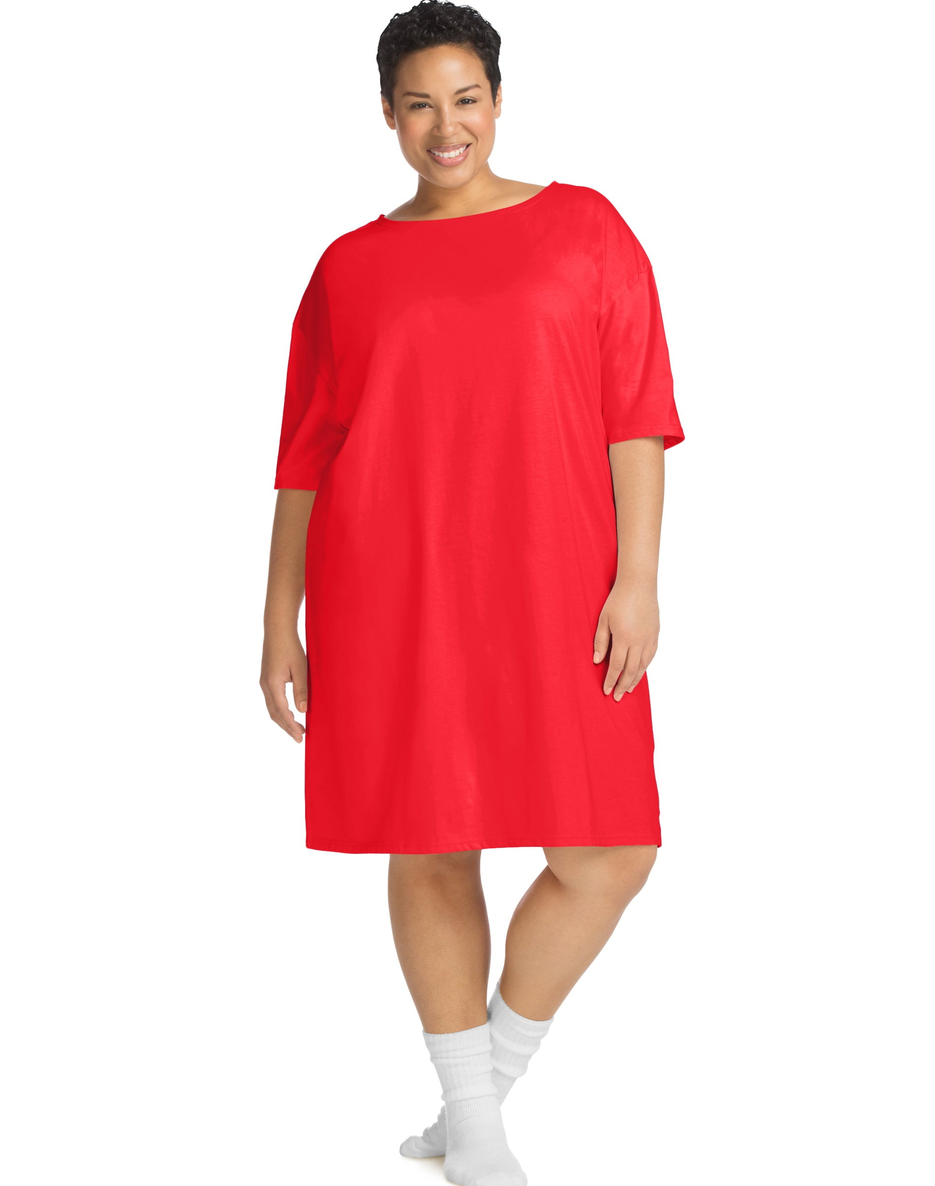 Just My Size Plus Cotton Wear Around Tee, Oversized, Breathable, Red 3X ...