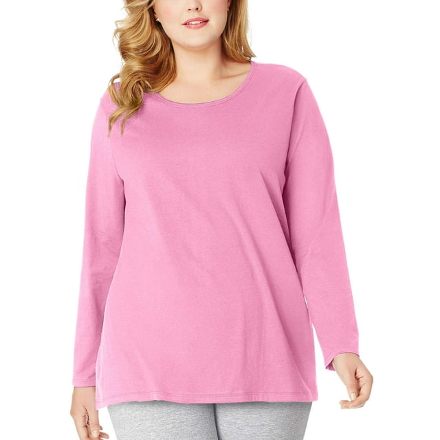 Hanes Women's and Women's Plus Cotton Crew Neck T-Shirt with Long ...