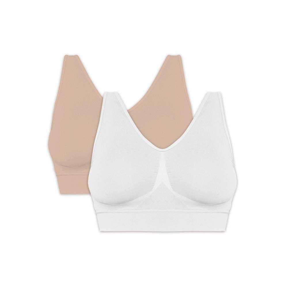 Just My Size Pure 6XL Nylon Seamless Wire Free Bra, Nude/White (2 Pack ...