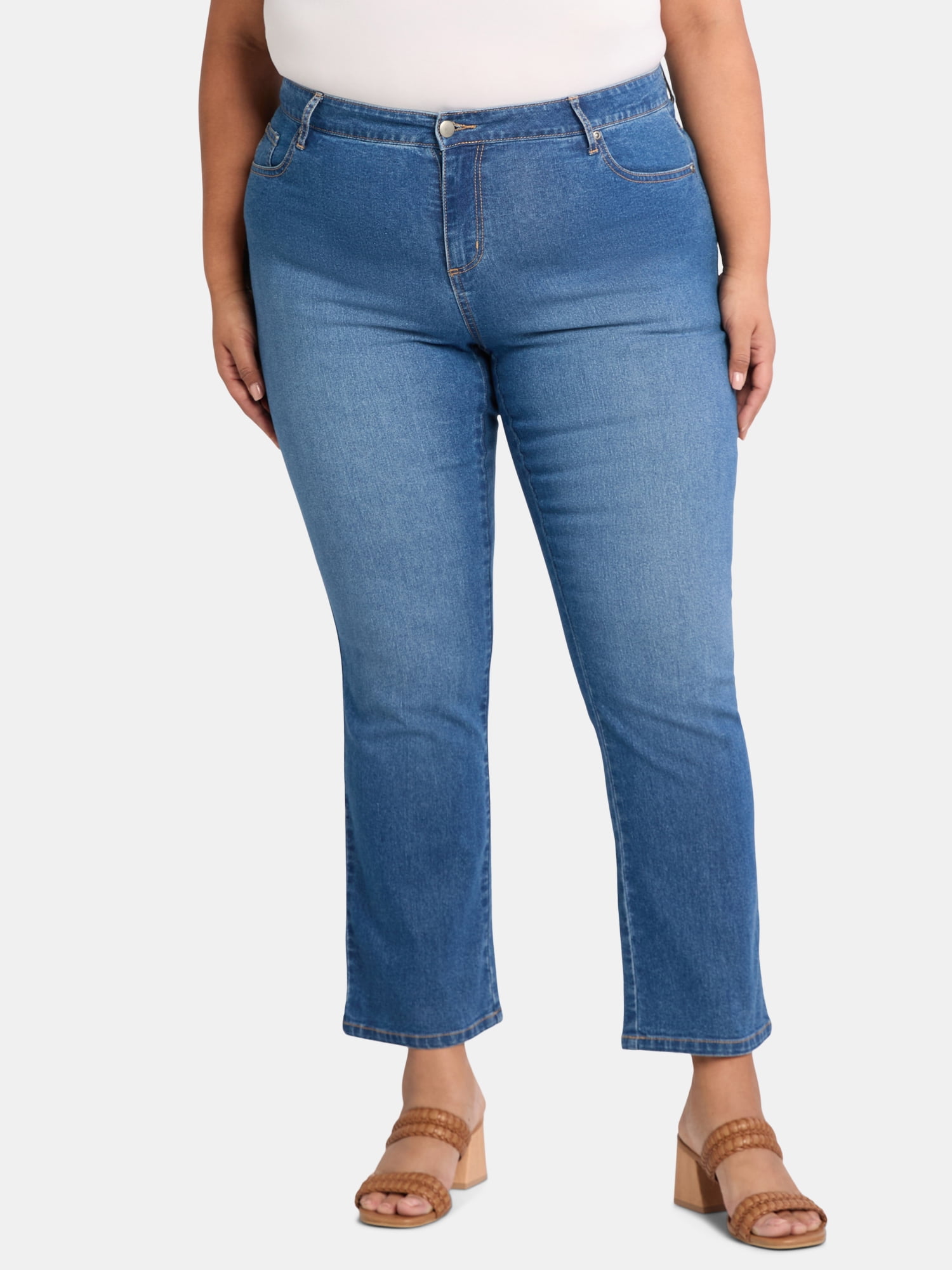 JMS Just My Size by Hanes 5 Pocket Stretch Jeans, Women's Plus and Women's Plus Petite, Sizes ...