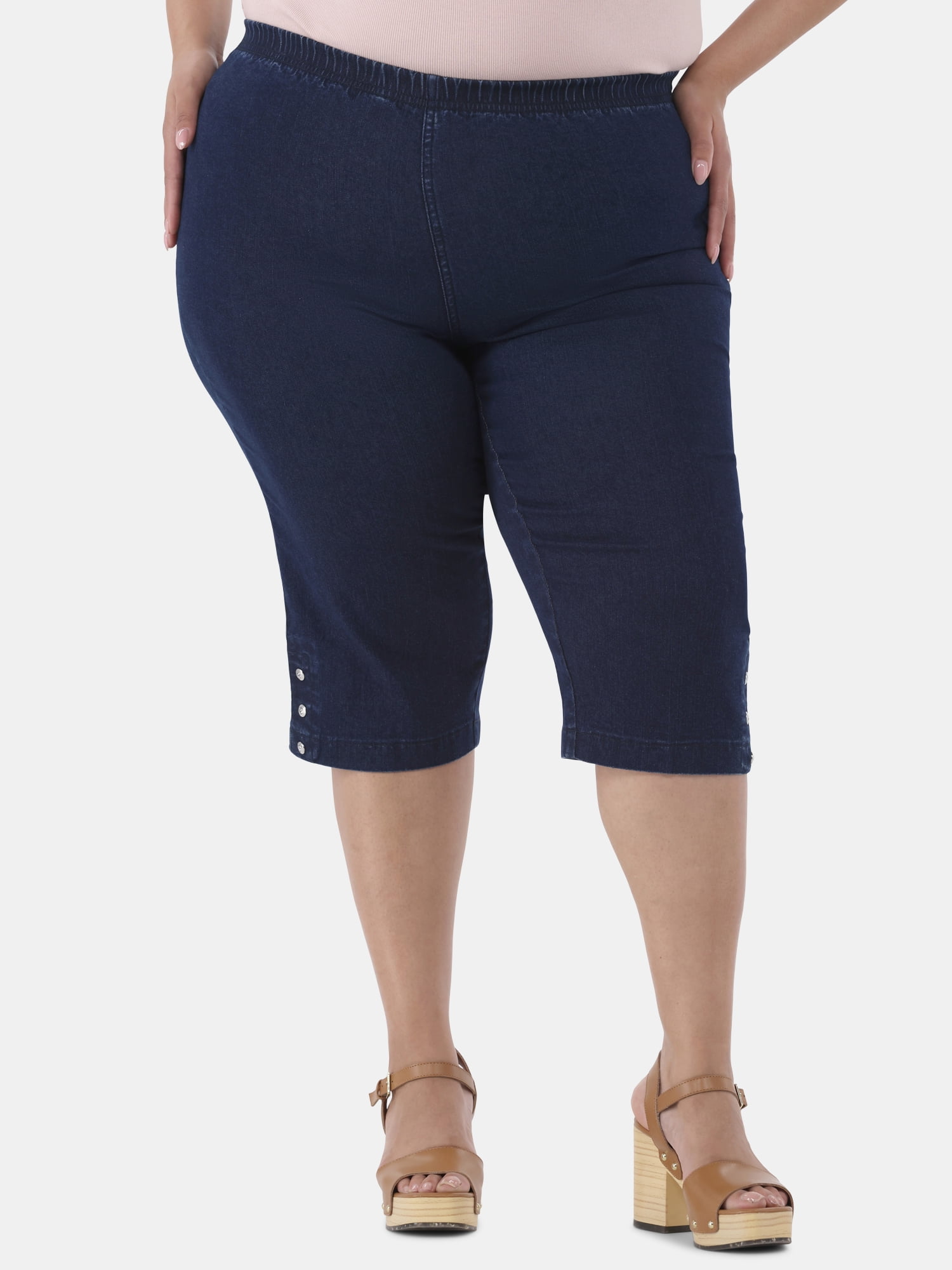 Just My Size Women's Plus Size Pull on Bling Tab Capri, Sizes 0X-4X ...