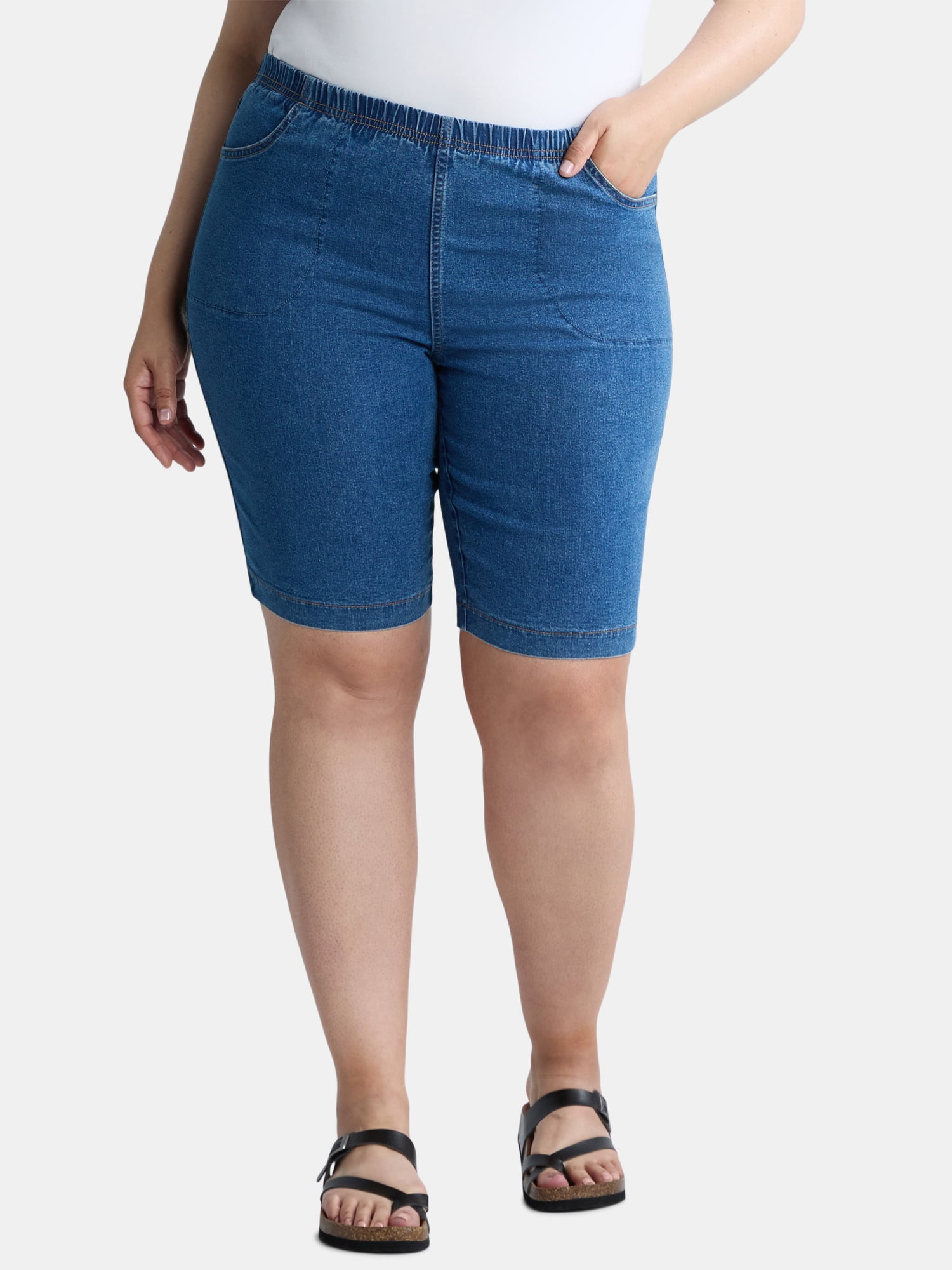 JMS Just My Size by Hanes Women's Plus Pull On Stretch Bermuda Shorts, 11" Inseam, Sizes 0X-4X ...