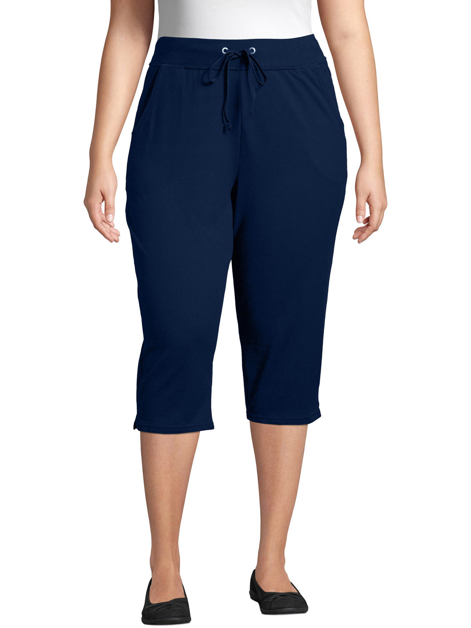 Women's Plus French Terry Dolphin Hem Pocket Capri - Walmart.com