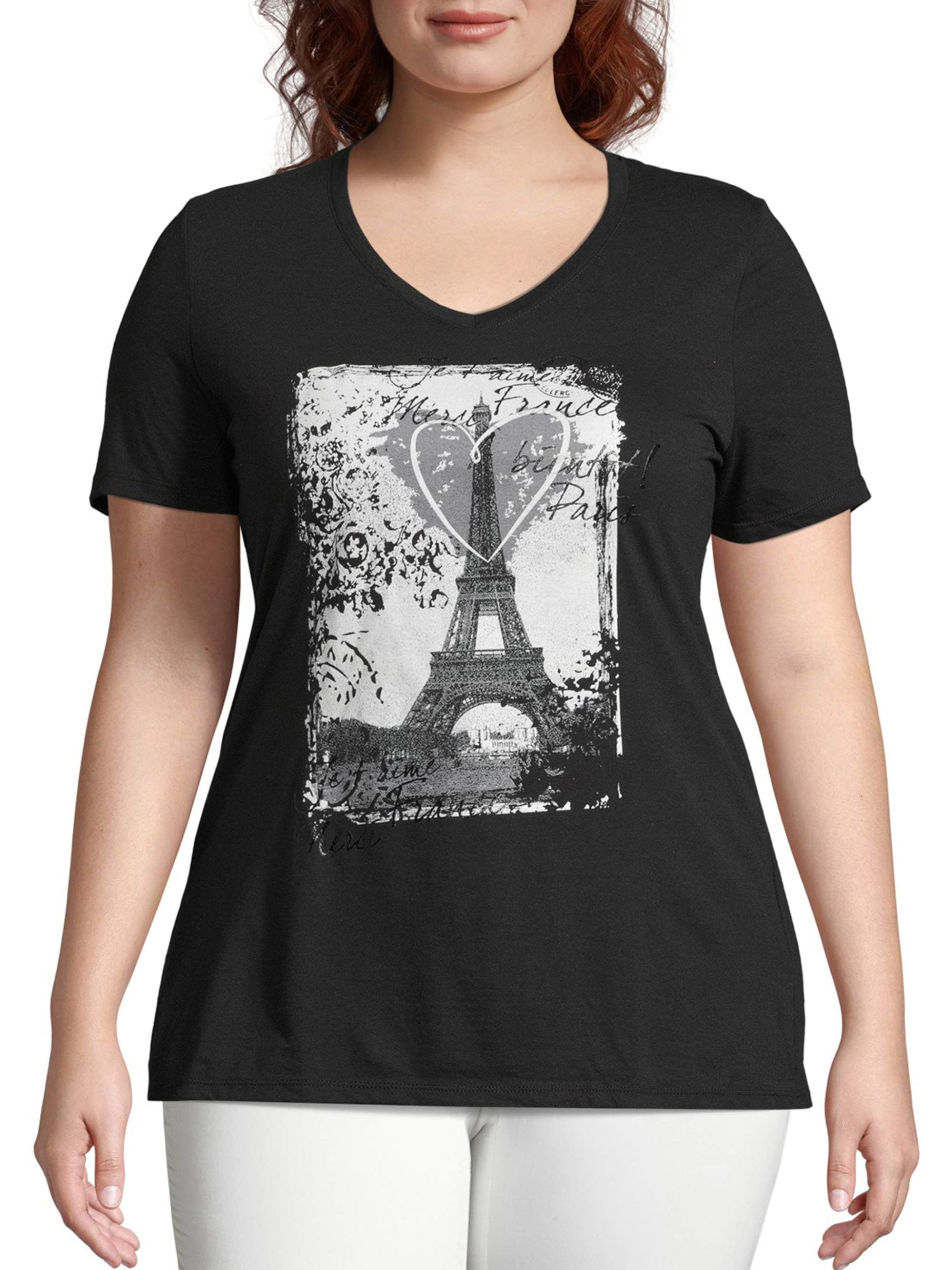 Just My Size Women's Plus Size Graphic Short Sleeve V-neck Tee ...